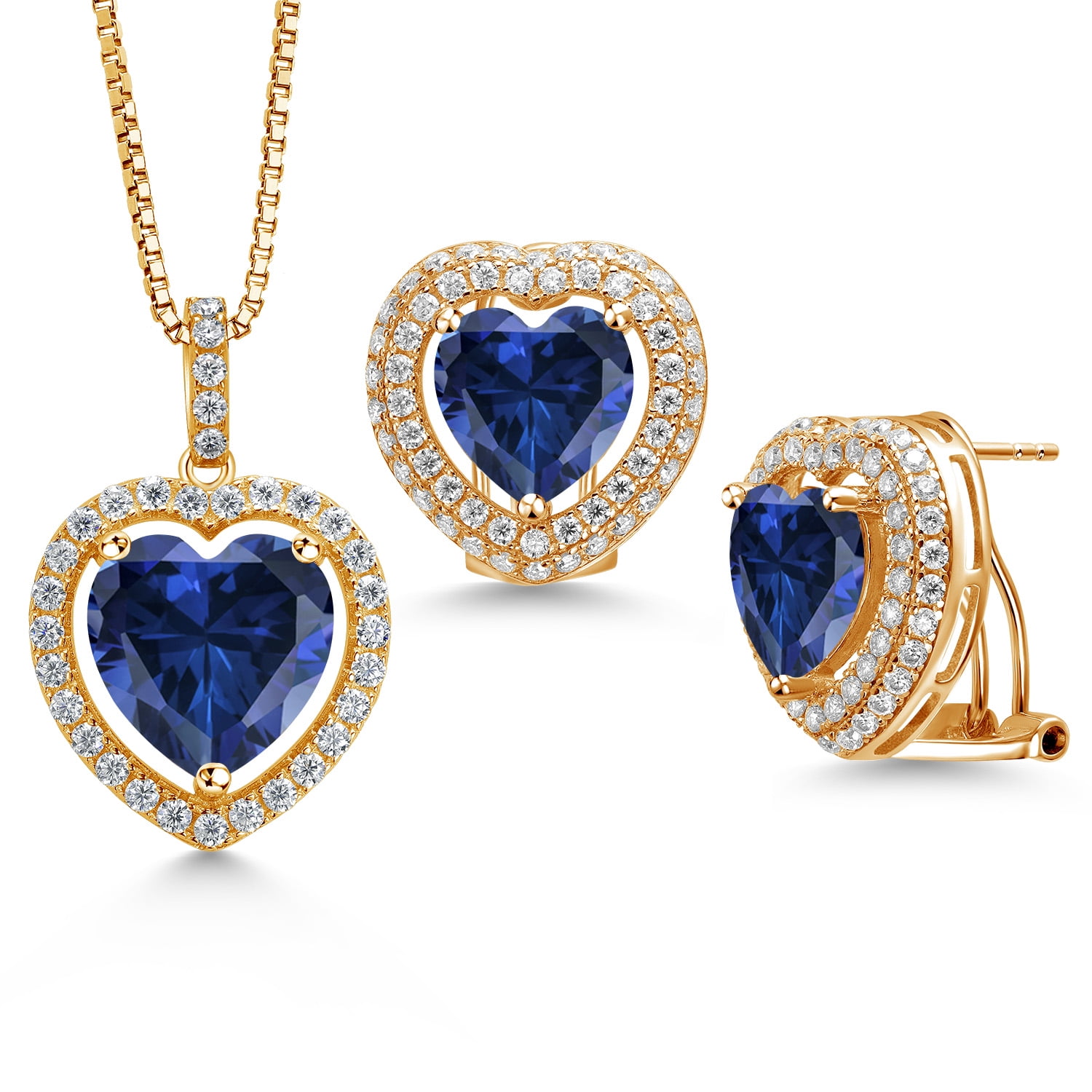 Gem Stone King 18.33 Ct Blue Created Sapphire 18K Yellow Gold Plated ...