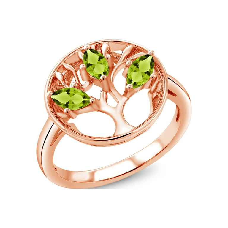 Gem Stone King 18K Rose Gold Plated Silver Green Peridot Family Tree of Life Ring for Women 0.75 Cttw Gemstone August Birthstone Available in Size