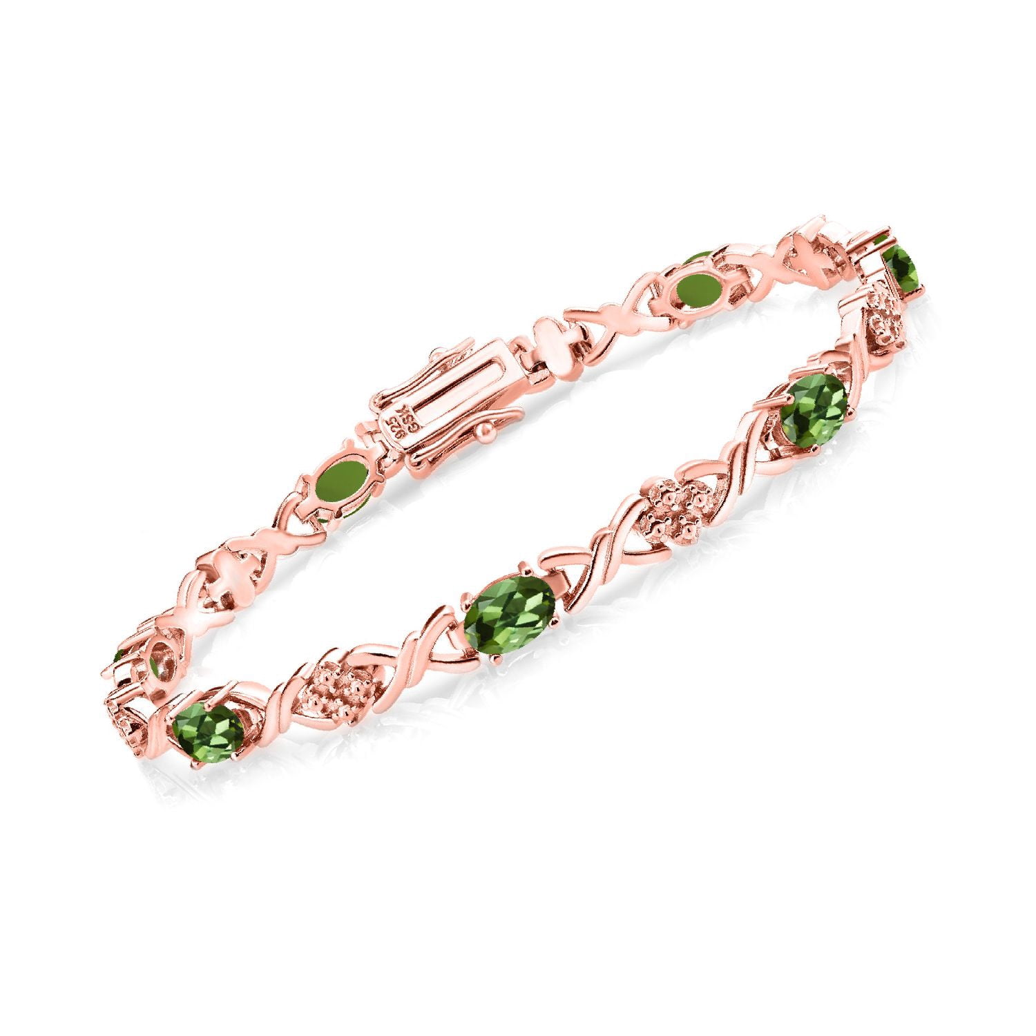 Gem Stone King 18K Rose Gold Plated Silver Green Tourmaline Tennis ...