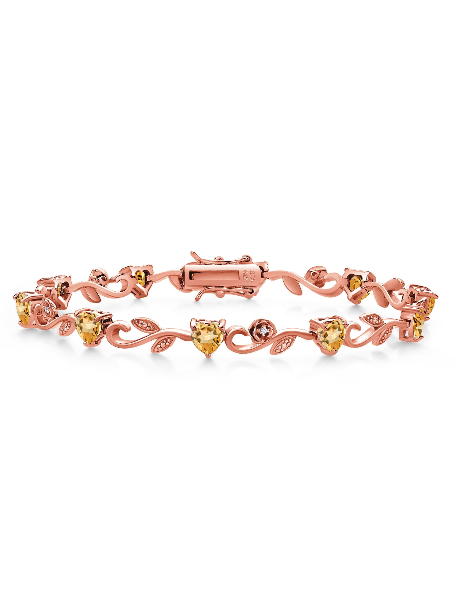Gem Stone King 18K Rose Gold Plated Silver Heart Shape Yellow Citrine ...