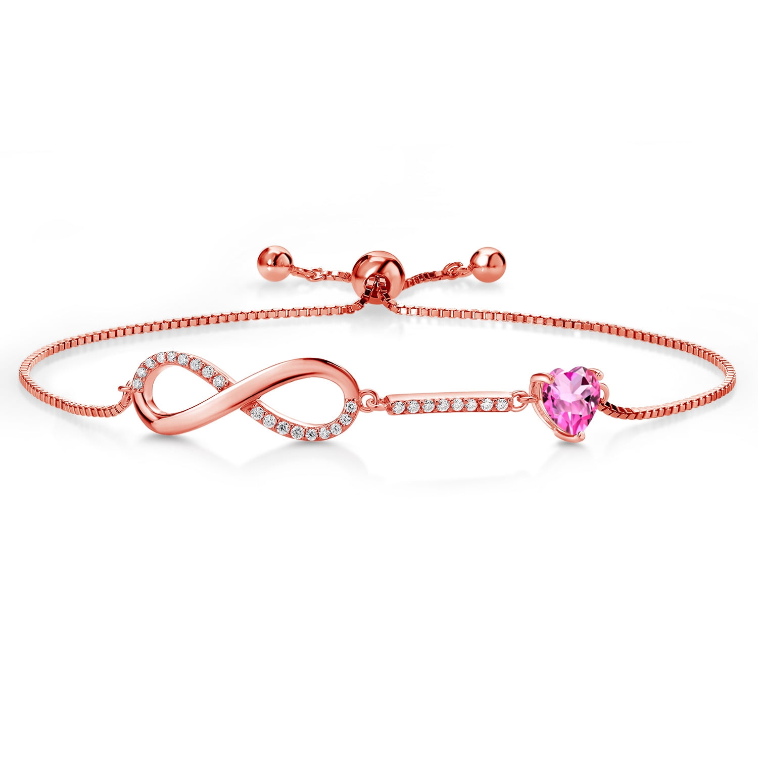 Gem Stone King 18K Rose Gold Plated Silver Infinity Bracelet for Women ...