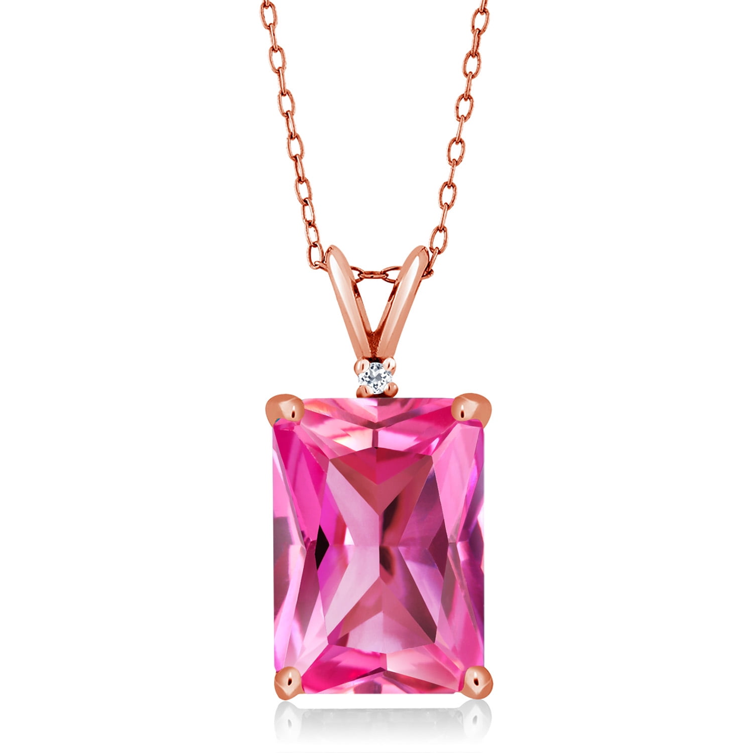 Gem Stone King 18K Rose Gold Plated Silver Pink Created Sapphire and ...