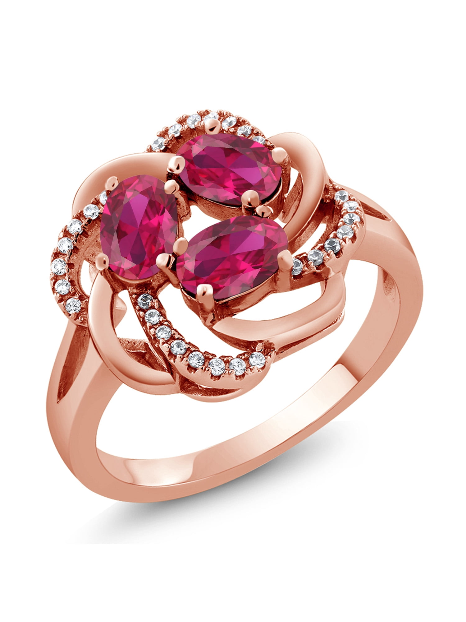Gem Stone King 18K Rose Gold Plated Silver Red Created Ruby Ring for ...