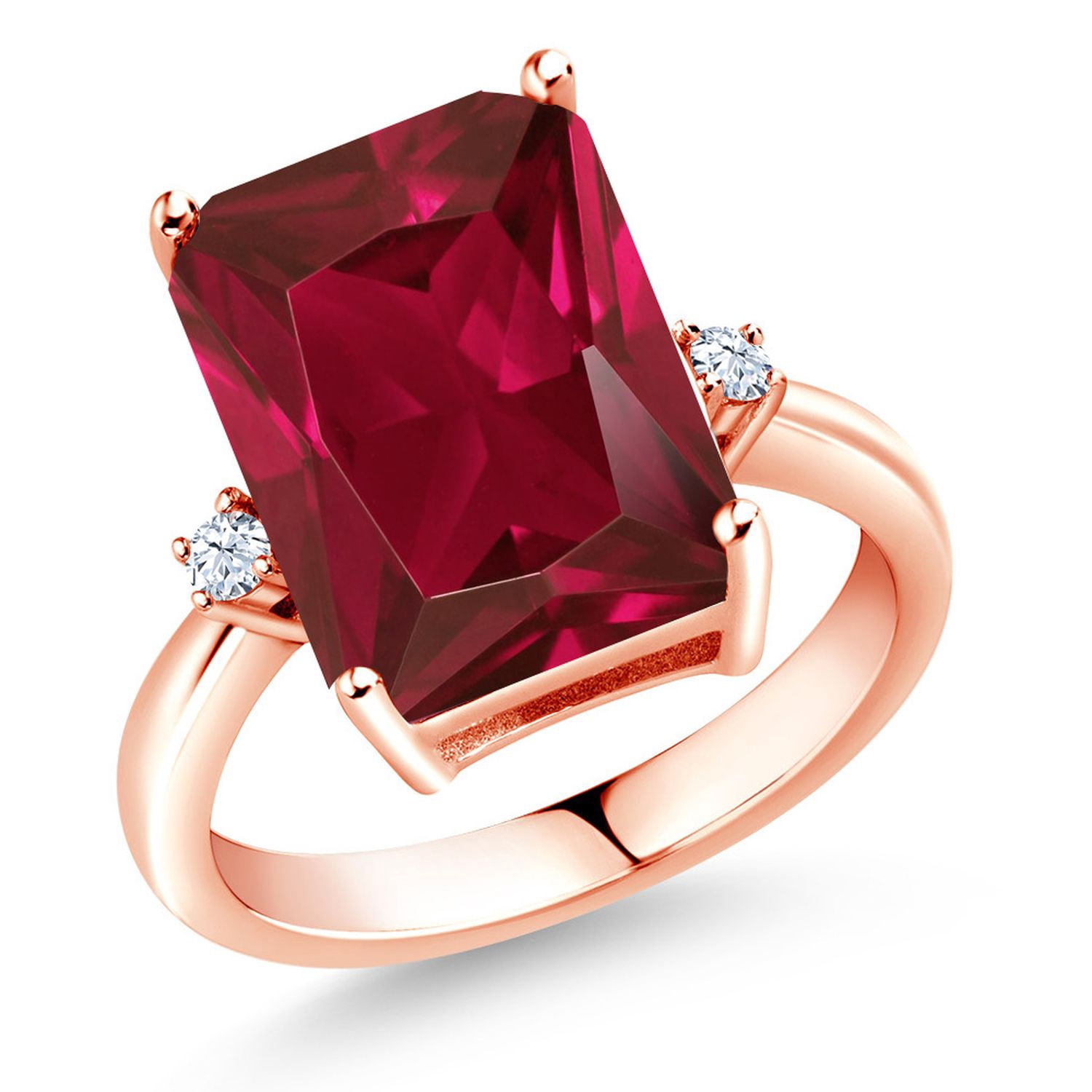 Gem Stone King 18K Rose Gold Plated Silver Red Created Ruby Ring for ...