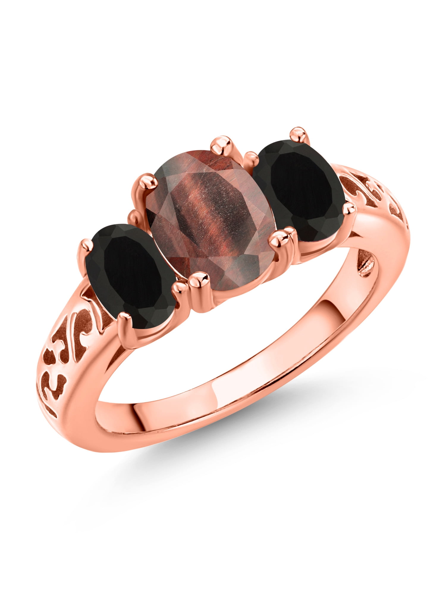 Gem Stone King 18K Rose Gold Plated Silver Red Tiger Eye and Black Onyx ...