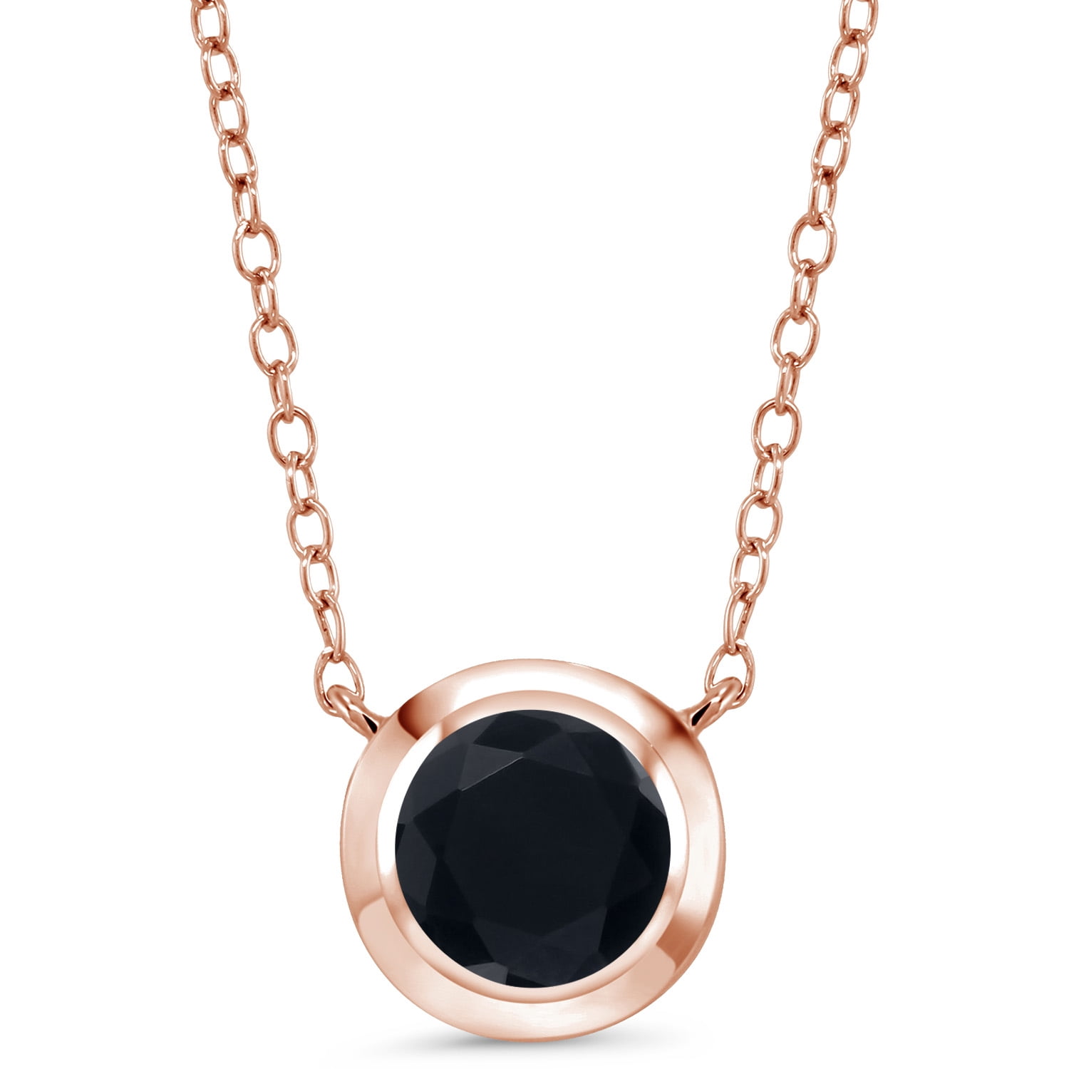 Gem Stone King 18K Rose Gold Plated Silver Round Black Onyx Solitaire ...