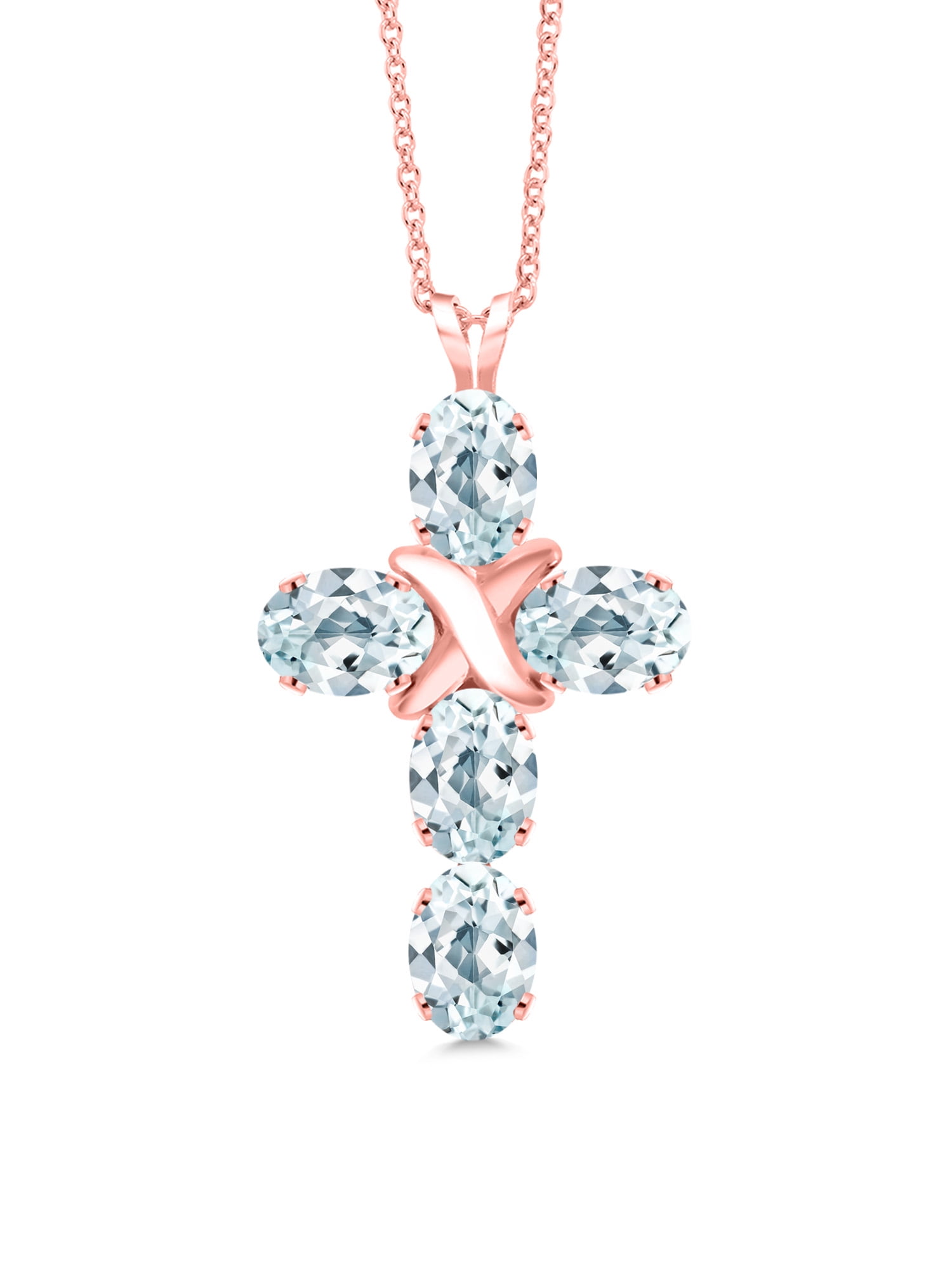 Gem Stone King 18K Rose Gold Plated Silver Sky Blue Aquamarine Cross ...
