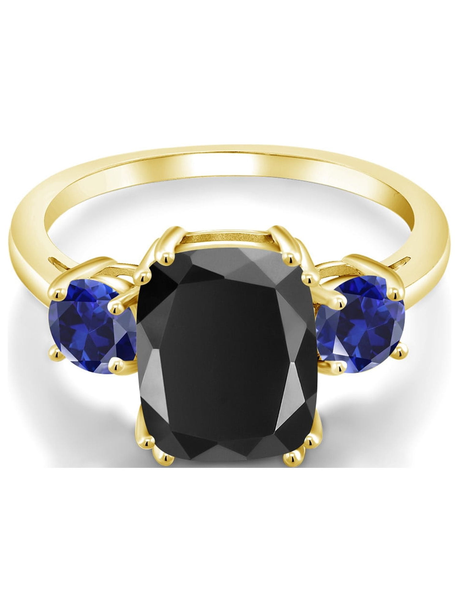 Gem Stone King 18K Yellow Gold Plated Silver Black Onyx and Blue ...