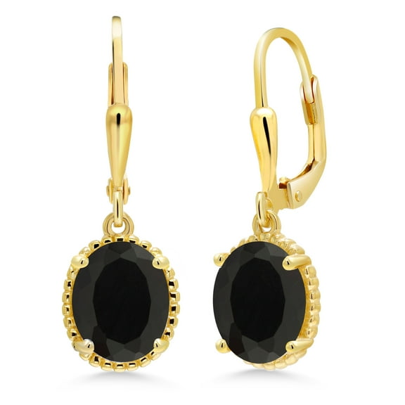 Gem Stone King 14K Yellow Gold Black Onyx Dangle Earrings for Women | 4 ...