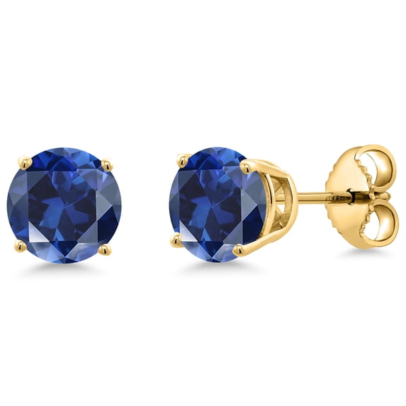 Gem Stone King 18K Yellow Gold Plated Silver Blue Created Sapphire Stud ...