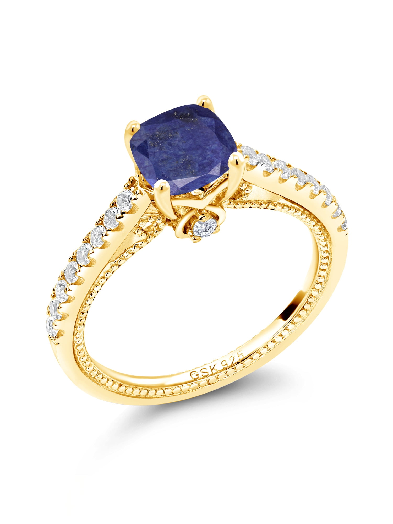Gem Stone King 18K Yellow Gold Plated Silver Blue Lapis and White ...