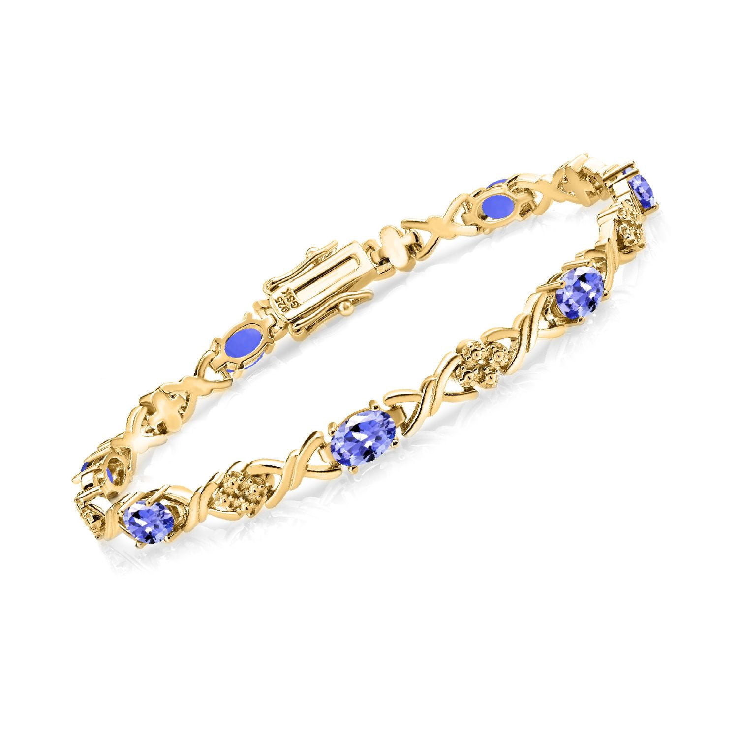 Gem Stone King 18K Yellow Gold Plated Silver Blue Tanzanite Tennis ...
