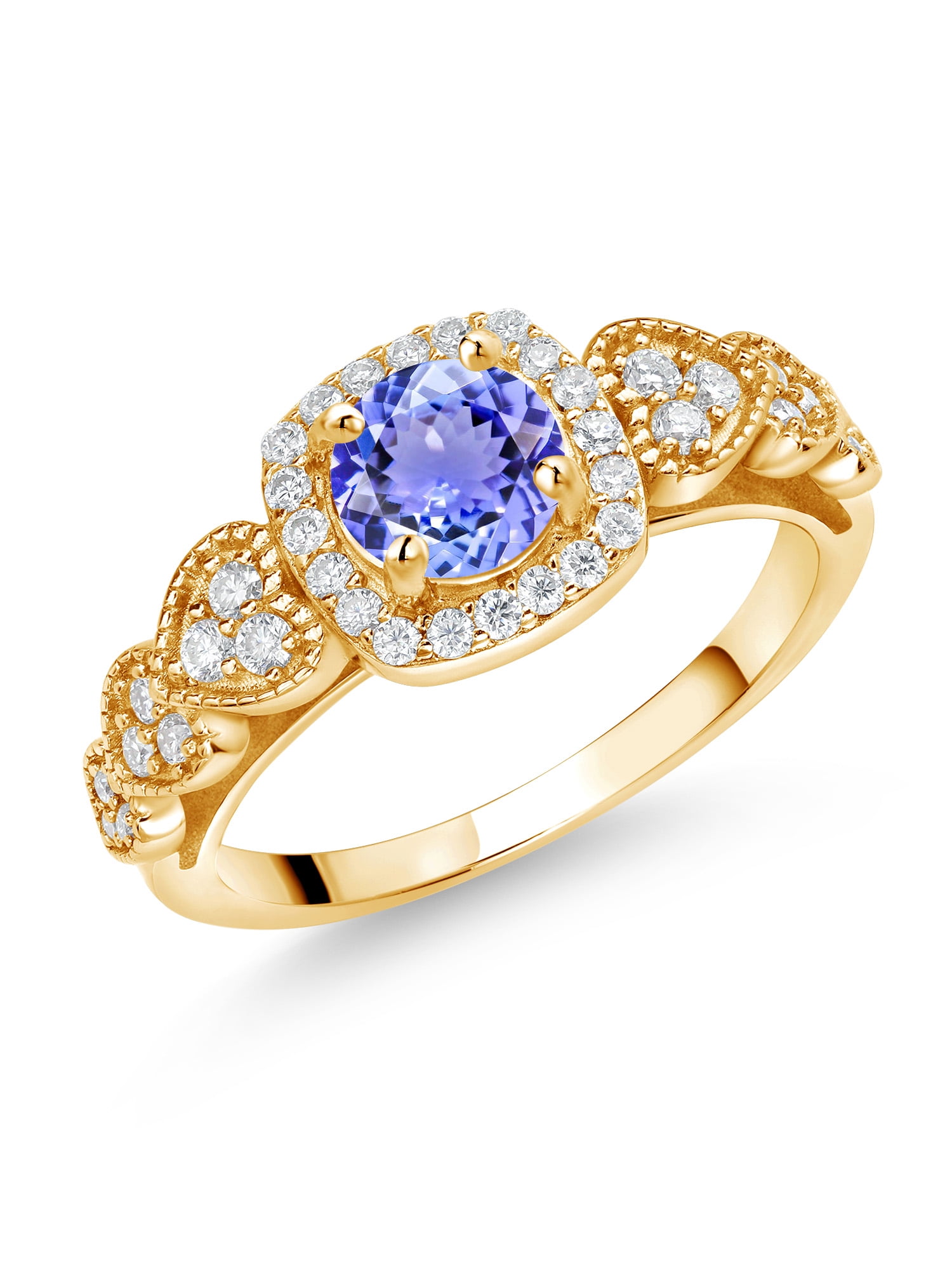 Gem Stone King 18K Yellow Gold Plated Silver Blue Tanzanite and White ...