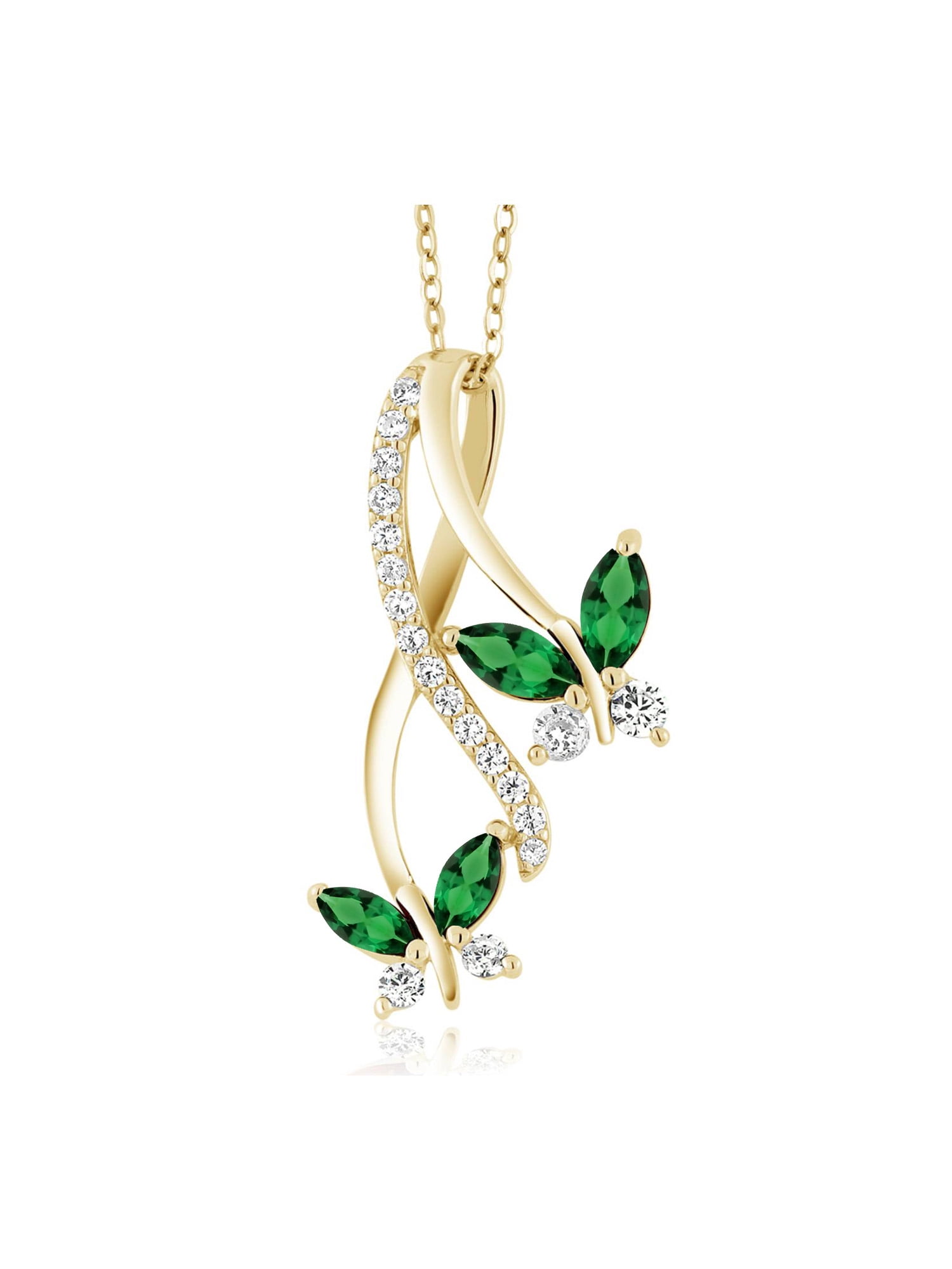 Gem Stone King 18K Yellow Gold Plated Silver Green Nano Emerald ...