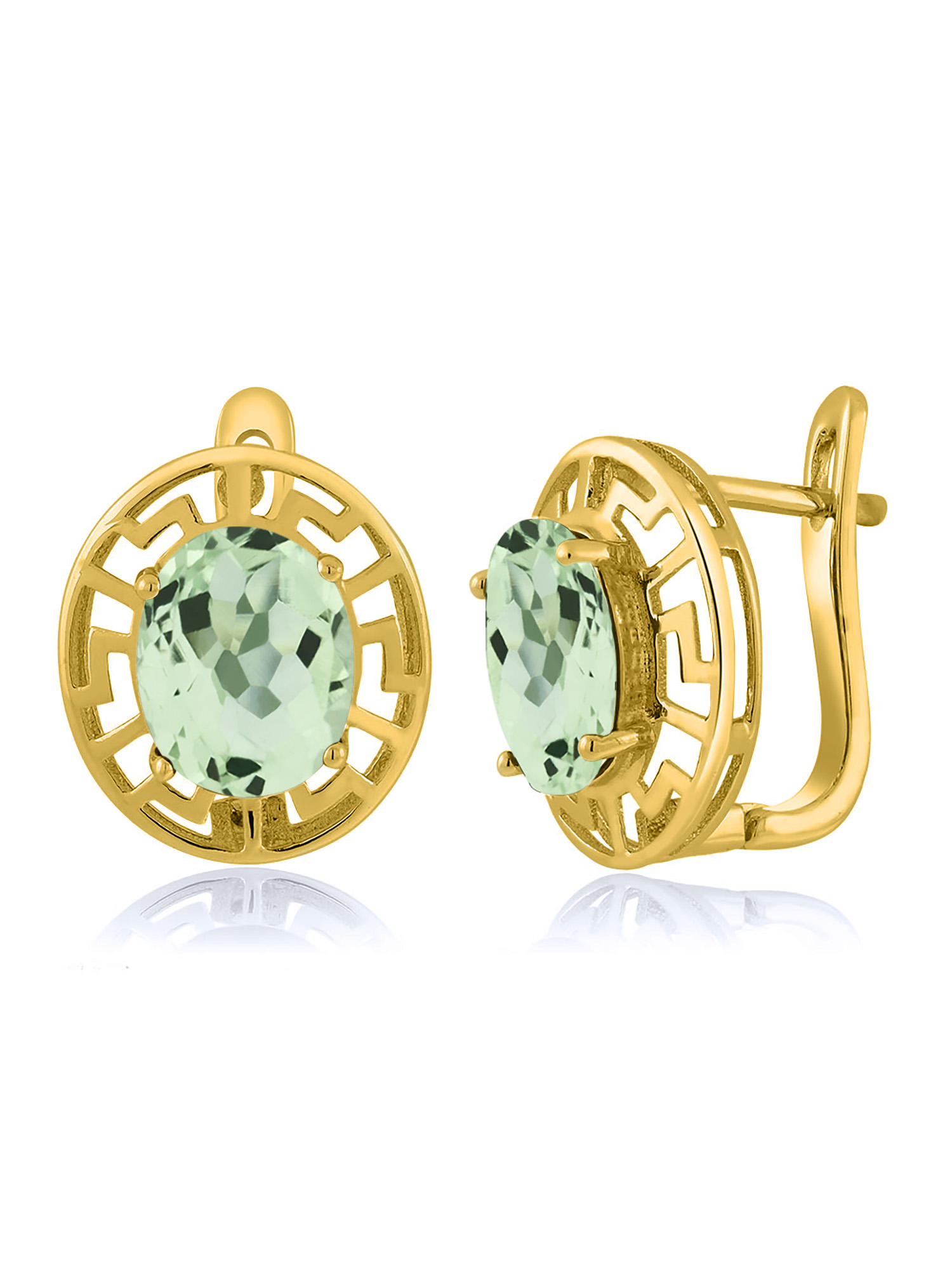 Gem Stone King 18K Yellow Gold Plated Silver Green Prasiolite Greek Key ...
