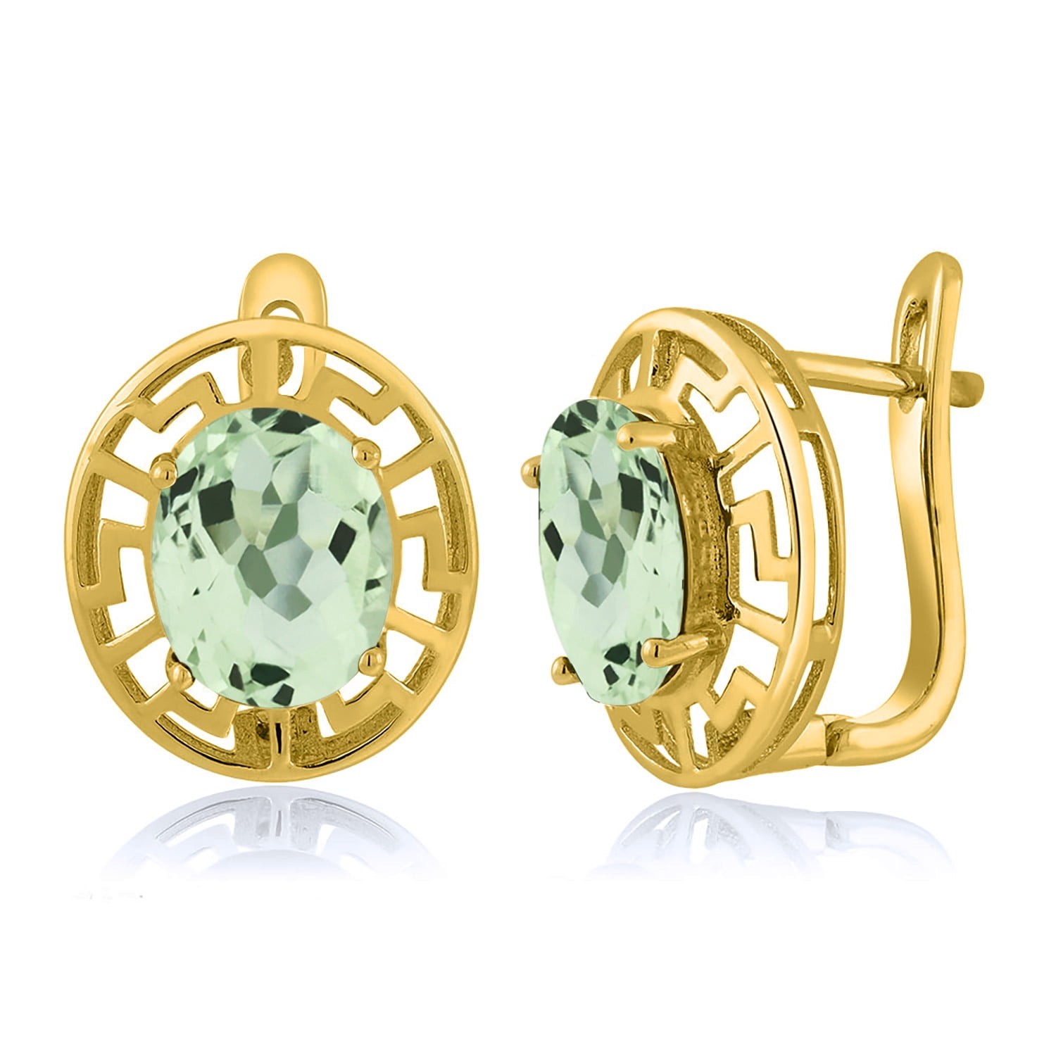 Gem Stone King 18K Yellow Gold Plated Silver Green Prasiolite Greek Key ...