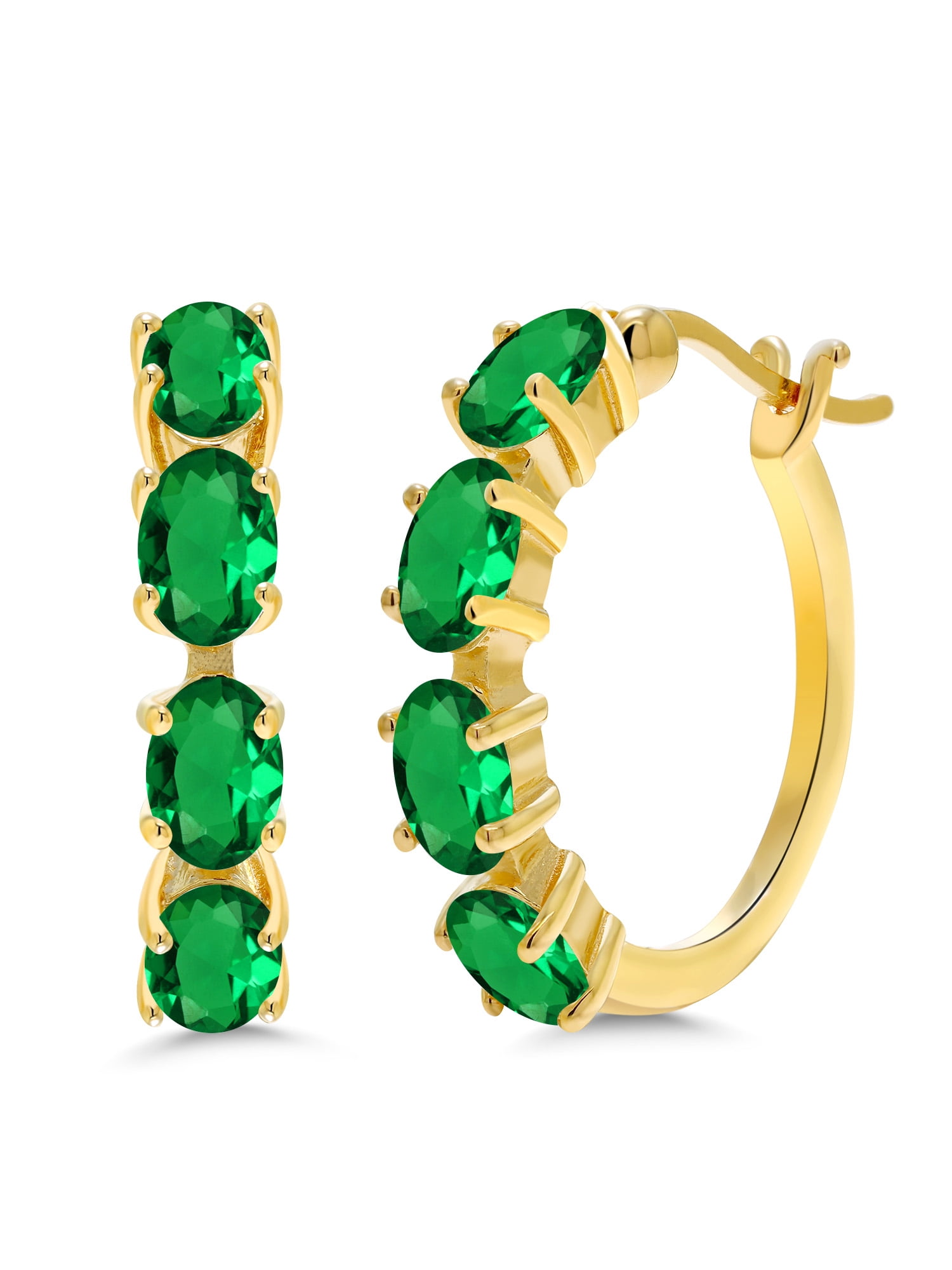 Gem Stone King 18K Yellow Gold Plated Silver Green Simulated Emerald ...