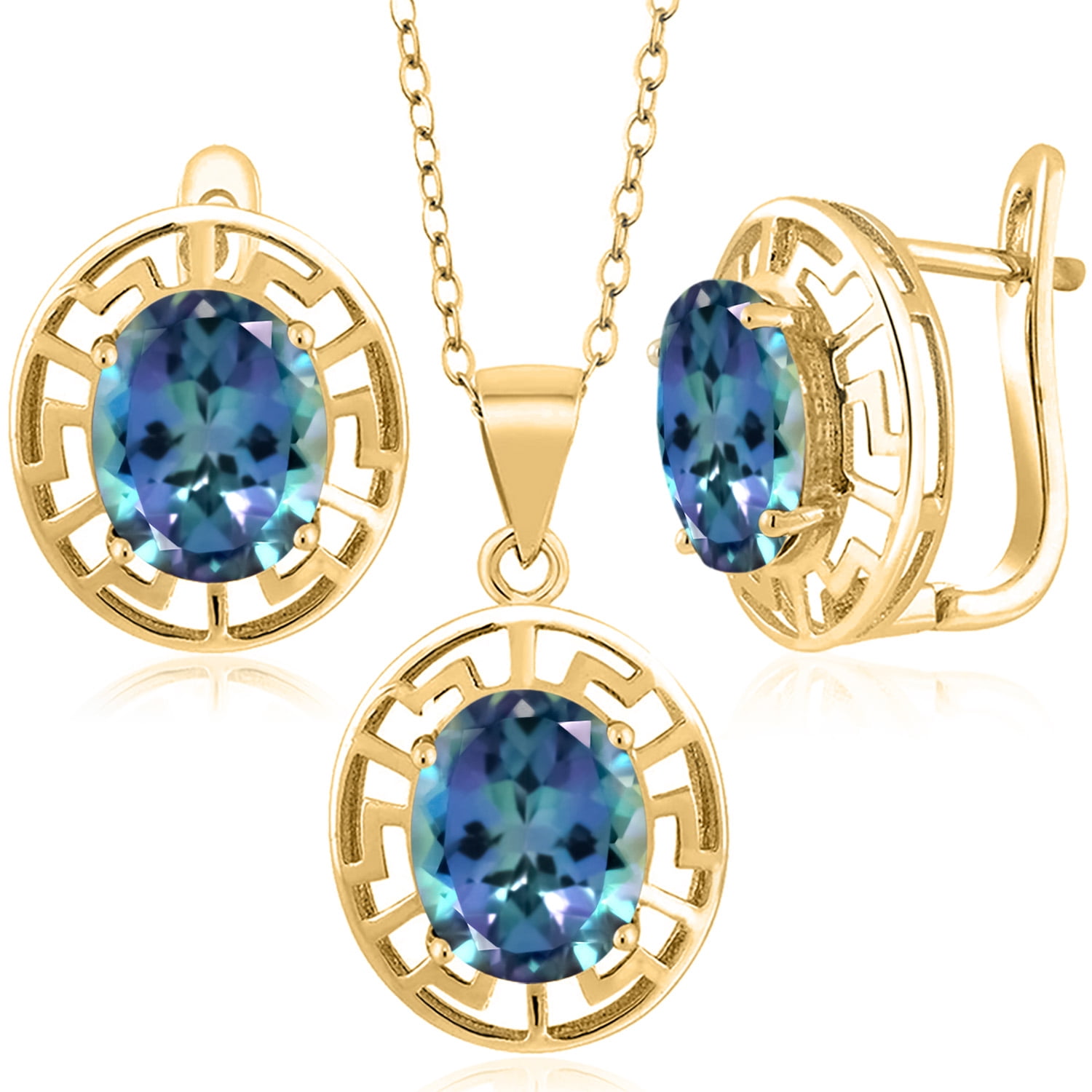 Gem Stone King 18K Yellow Gold Plated Silver Millennium Blue Mystic ...