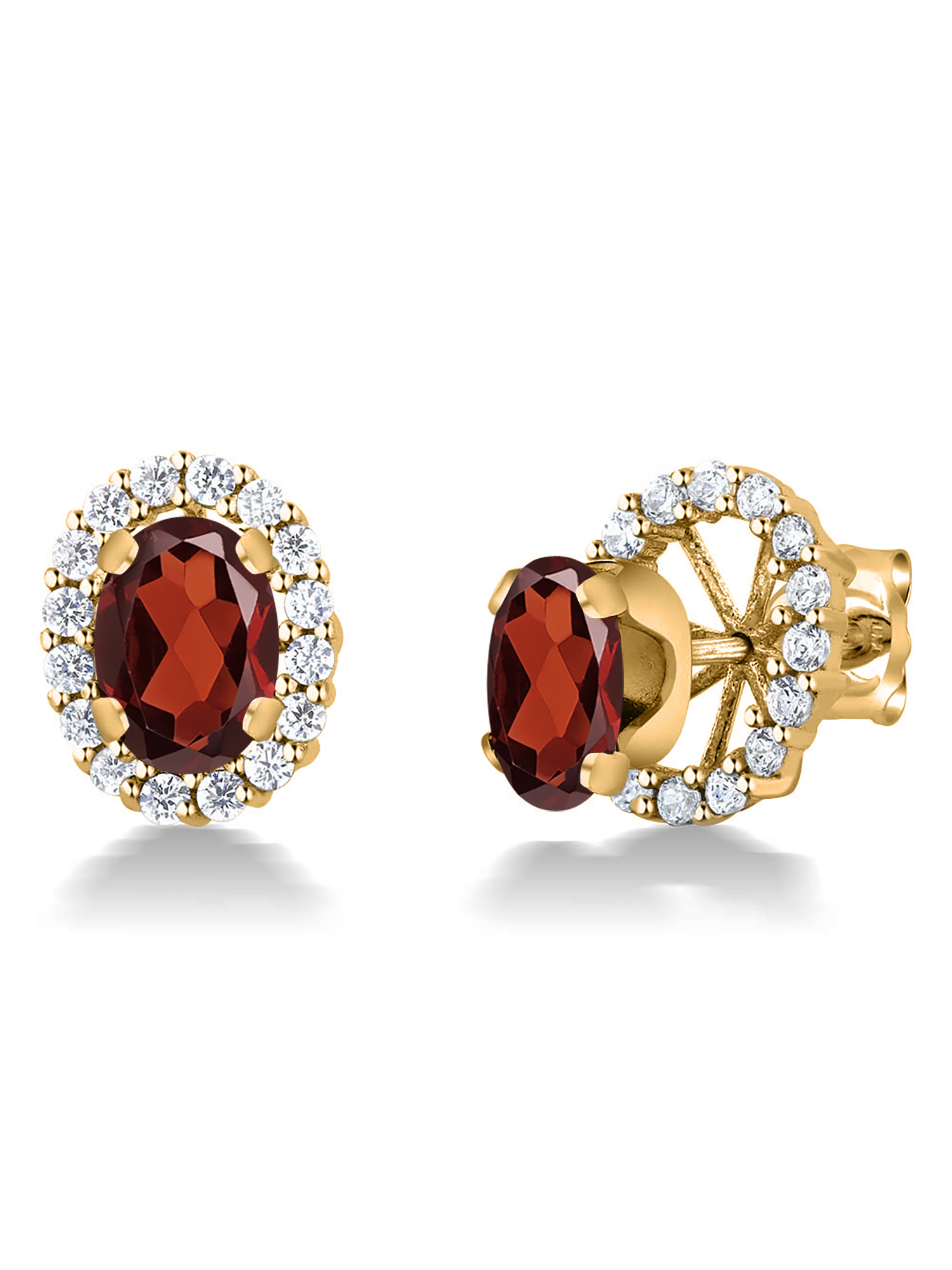 Gem Stone King 18K Yellow Gold Plated Silver Oval Red Garnet Removable ...