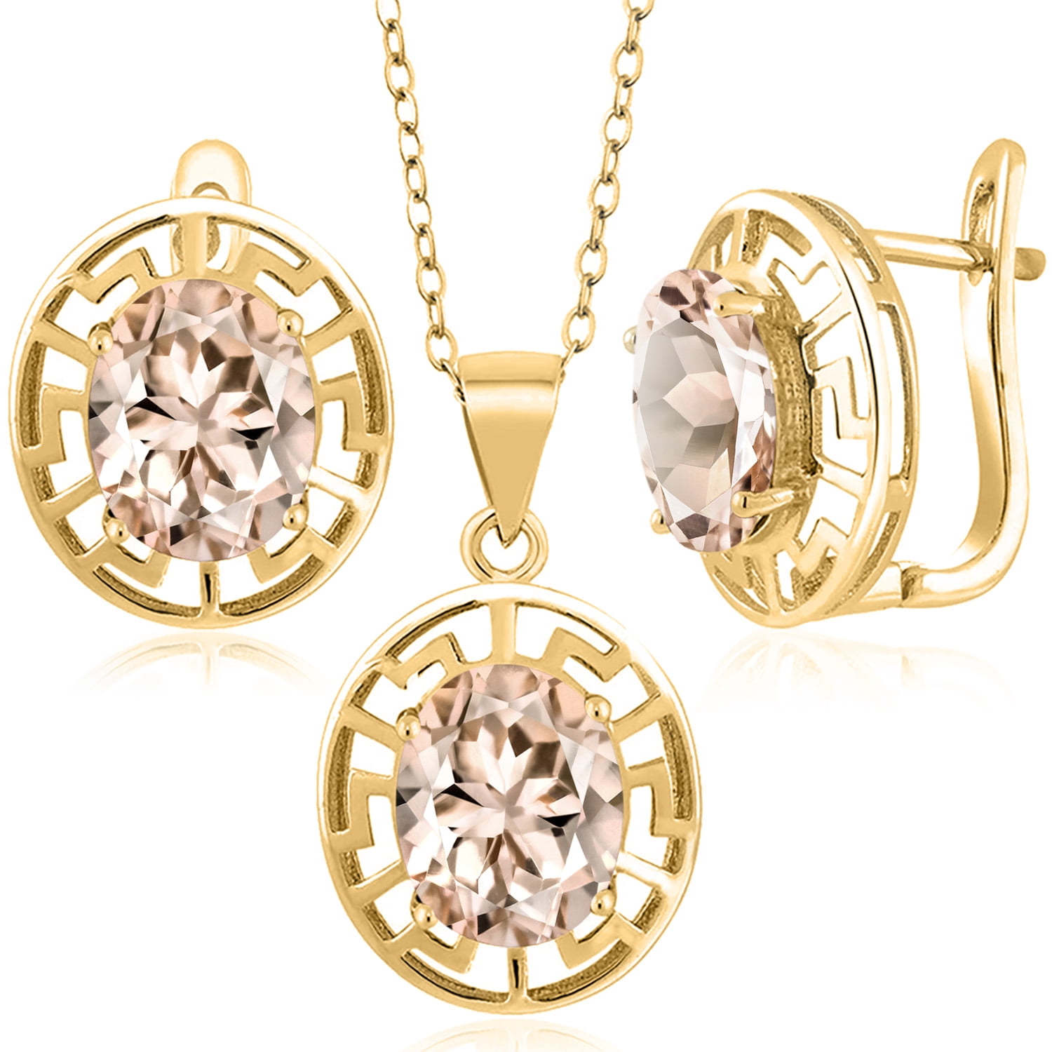 Gem Stone King 18K Yellow Gold Plated Silver Peach Morganite Pendant ...