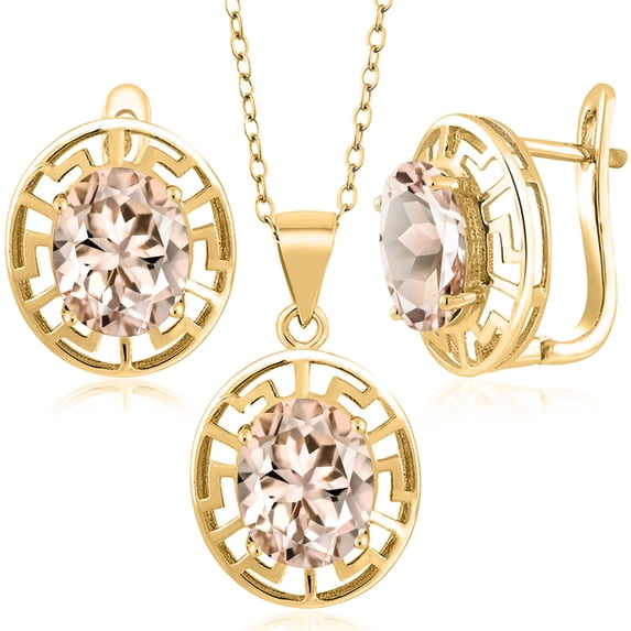 Gem Stone King 18K Yellow Gold Plated Silver Peach Morganite Pendant ...