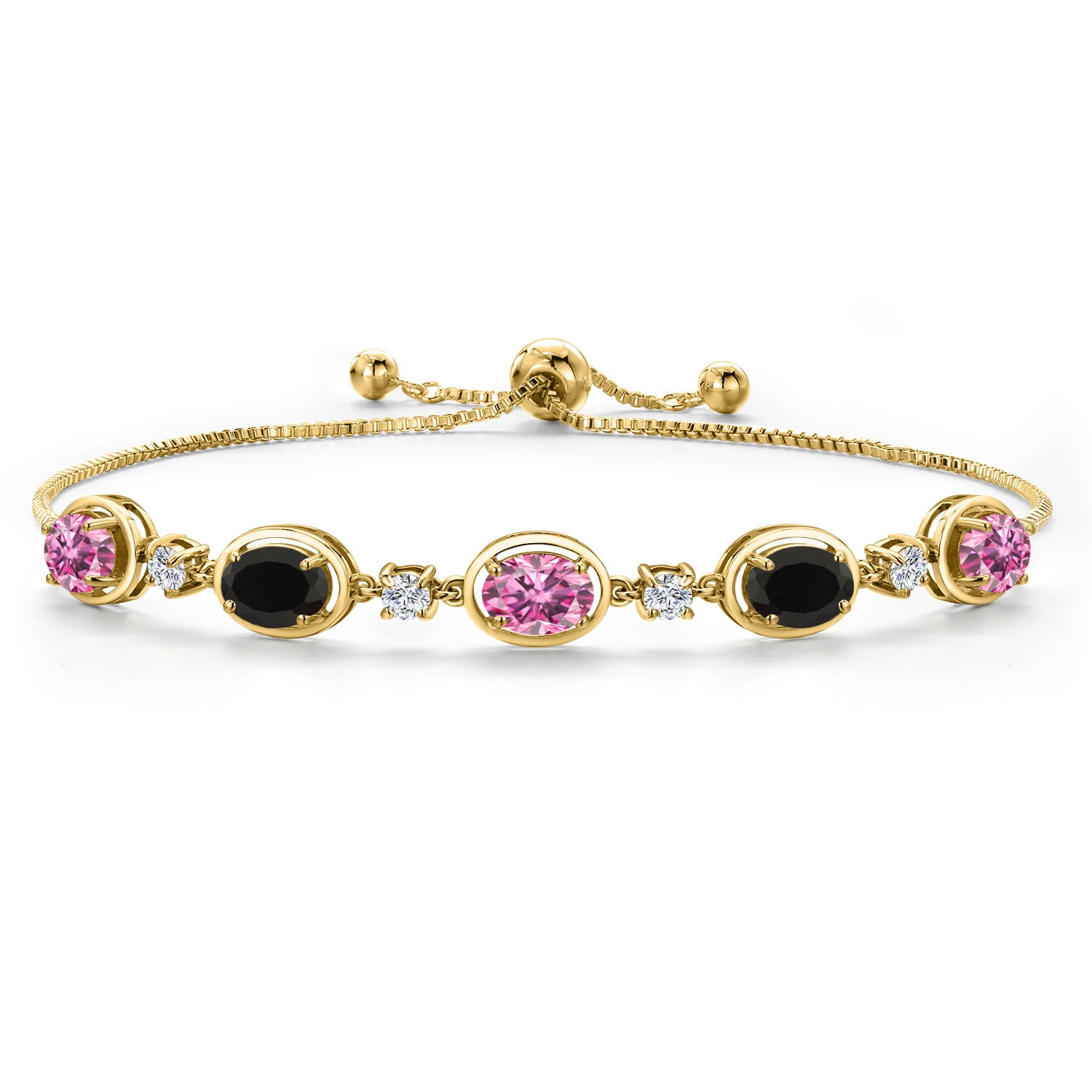 Gem Stone King 18K Yellow Gold Plated Silver Pink Moissanite and Black ...