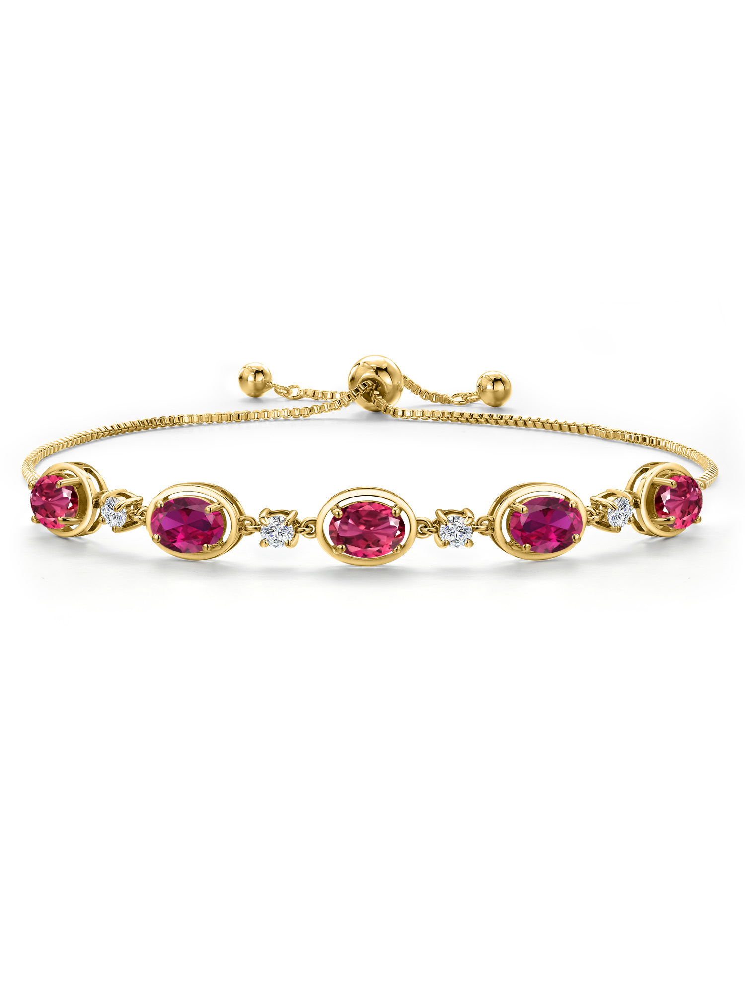 Gem Stone King 18K Yellow Gold Plated Silver Pink Tourmaline and Red ...