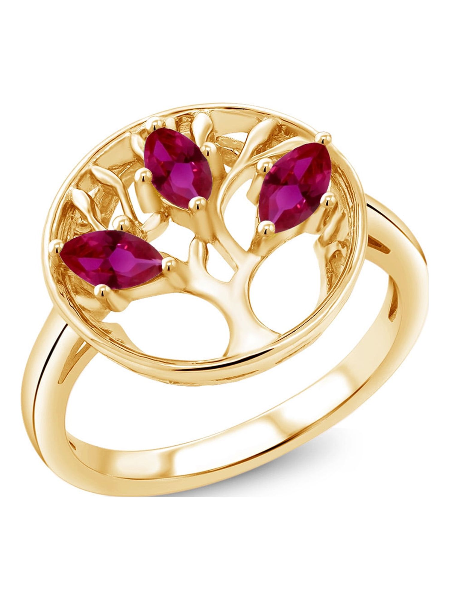 Gem Stone King 18K Yellow Gold Plated Silver Red Created Ruby Family ...