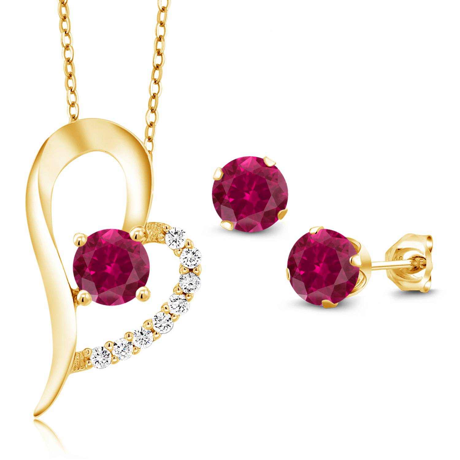 Gem Stone King Real Jewelry: 18K Gold Plated Silver, Red Created Ruby ...