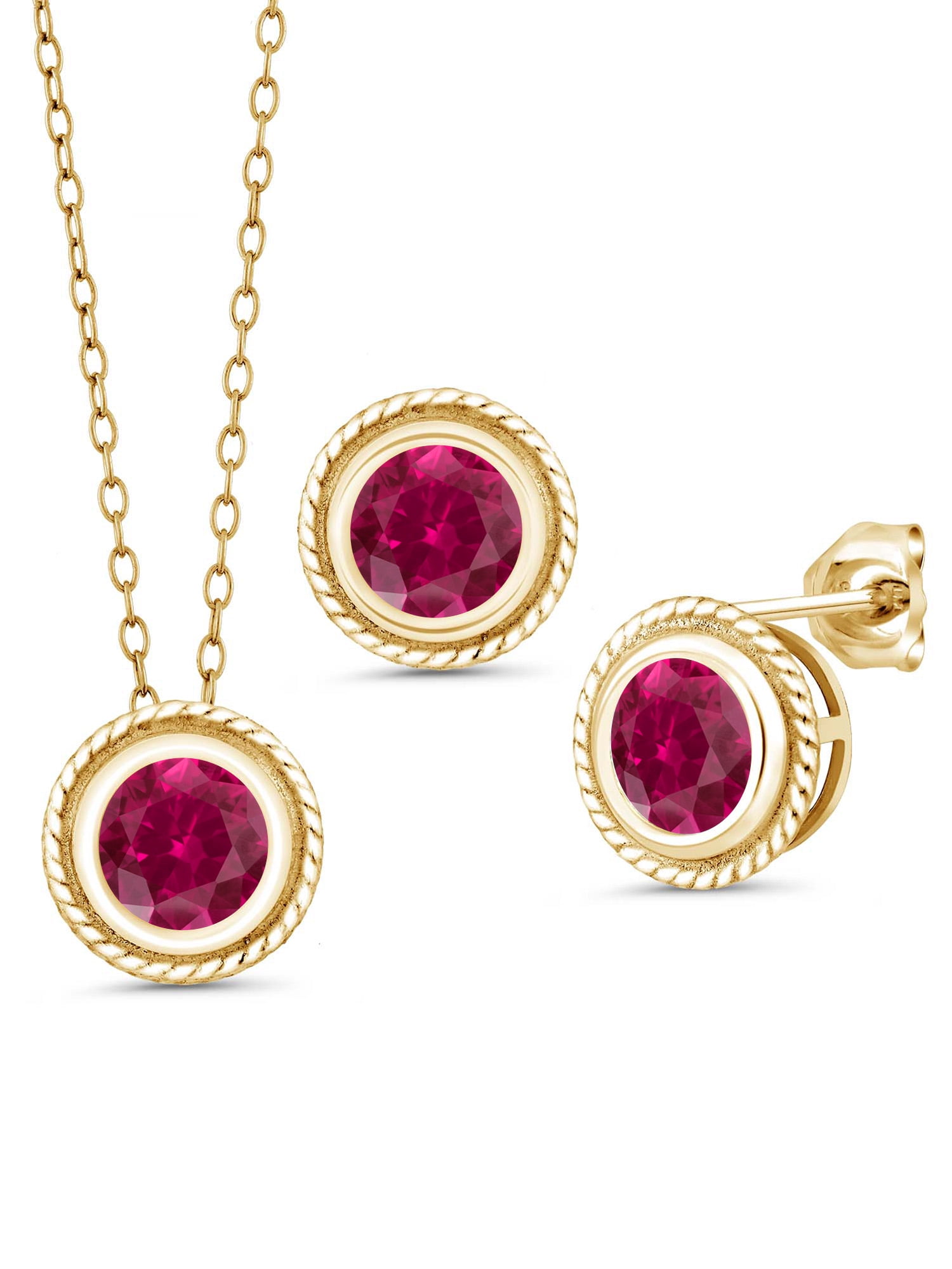 Gem Stone King 18K Yellow Gold Plated Silver Red Created Ruby Pendant ...
