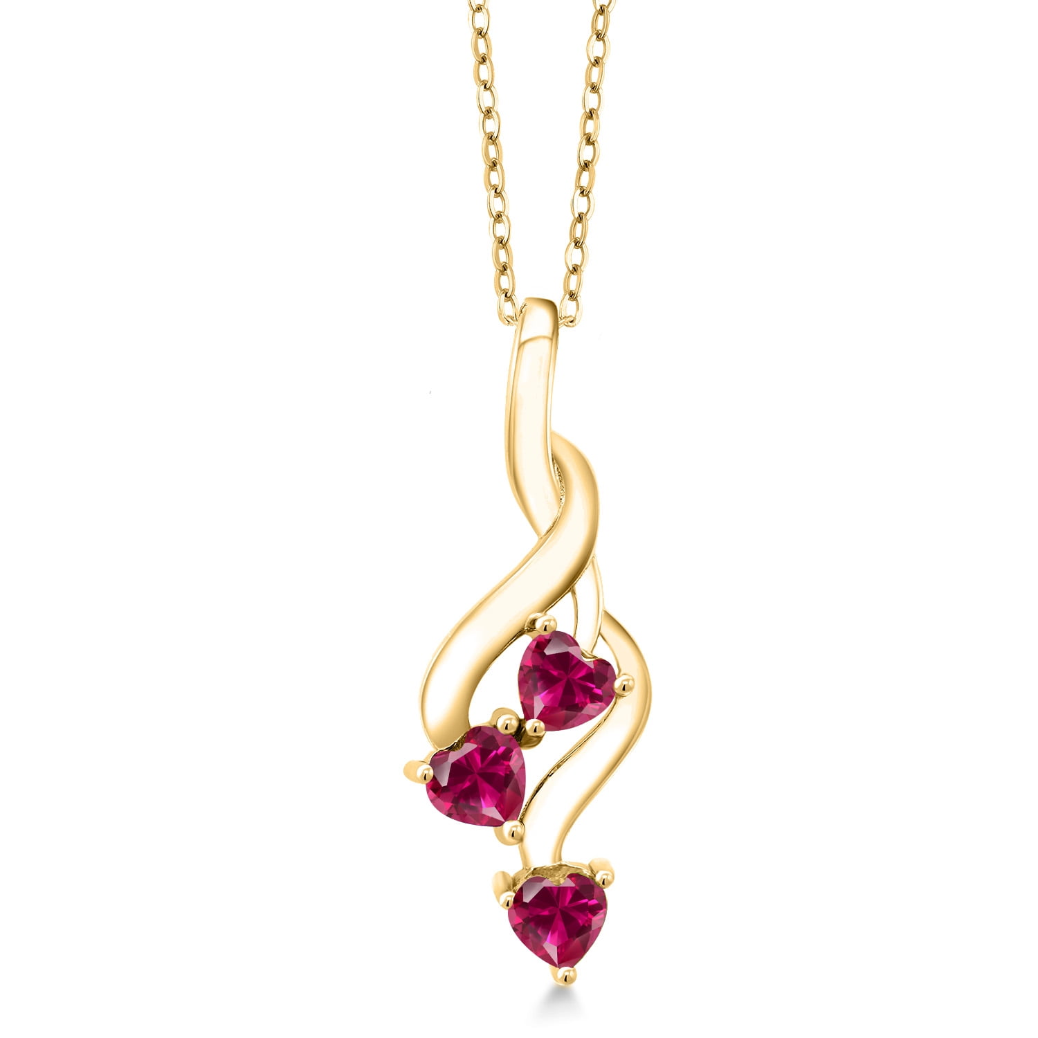 Gem Stone King 18K Yellow Gold Plated Silver Red Created Ruby Pendant ...