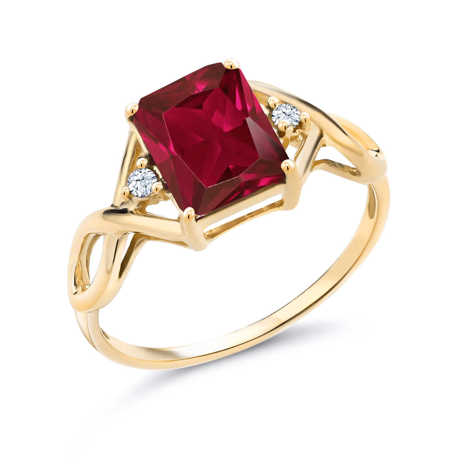 Gem Stone King 18K Yellow Gold Plated Silver Red Created Ruby Ring for ...