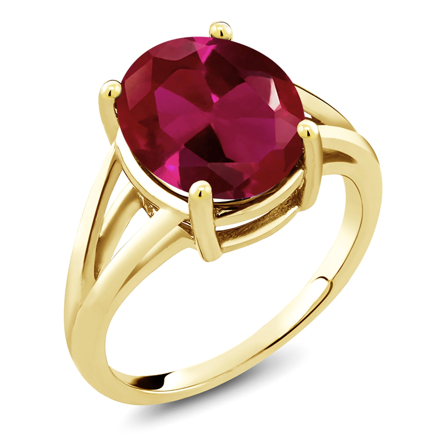 Gem Stone King 18K Yellow Gold Plated Silver Red Created Ruby Ring for ...
