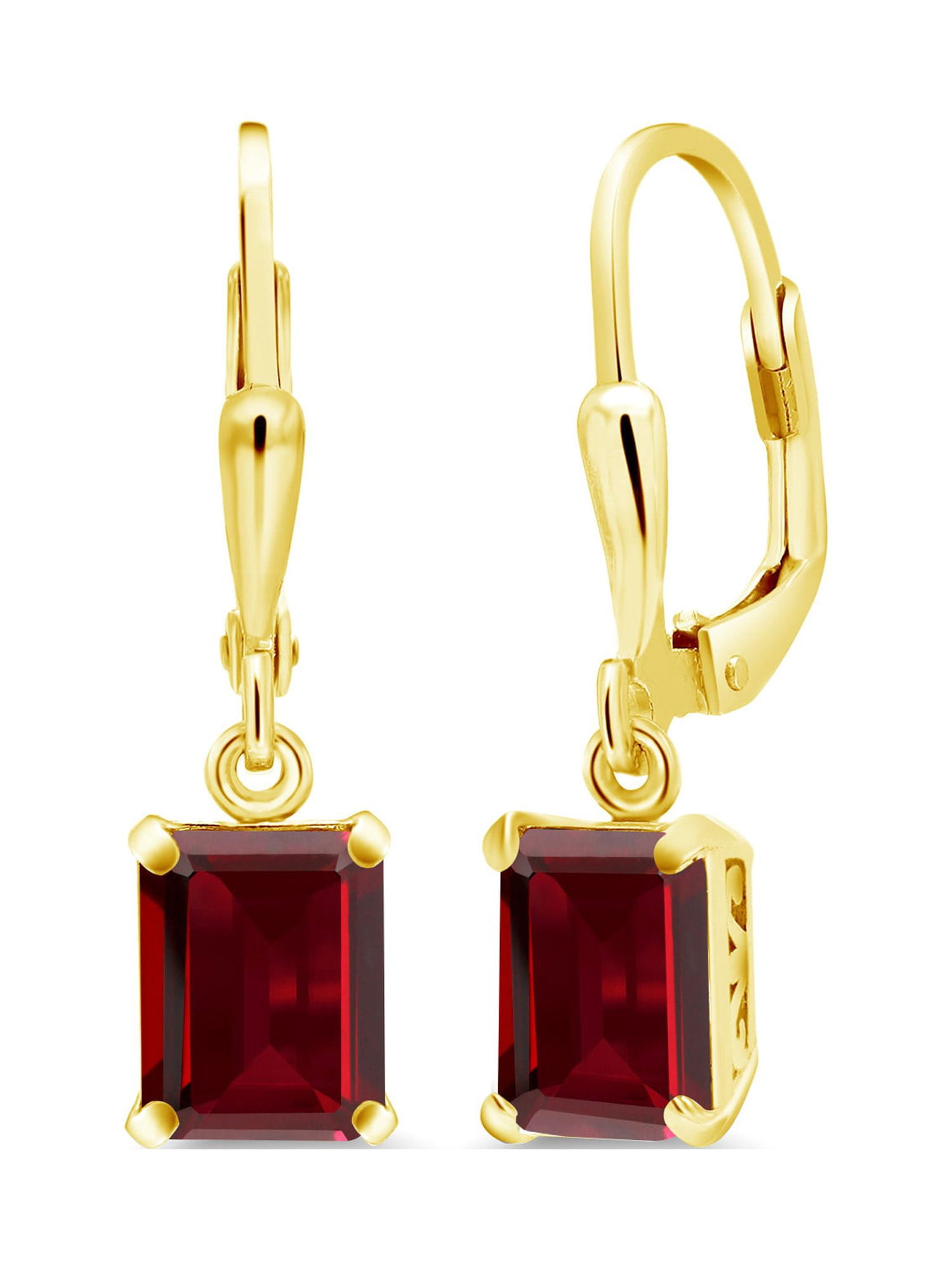 Gem Stone King 18K Yellow Gold Plated Silver Red Garnet Dangle Earrings ...