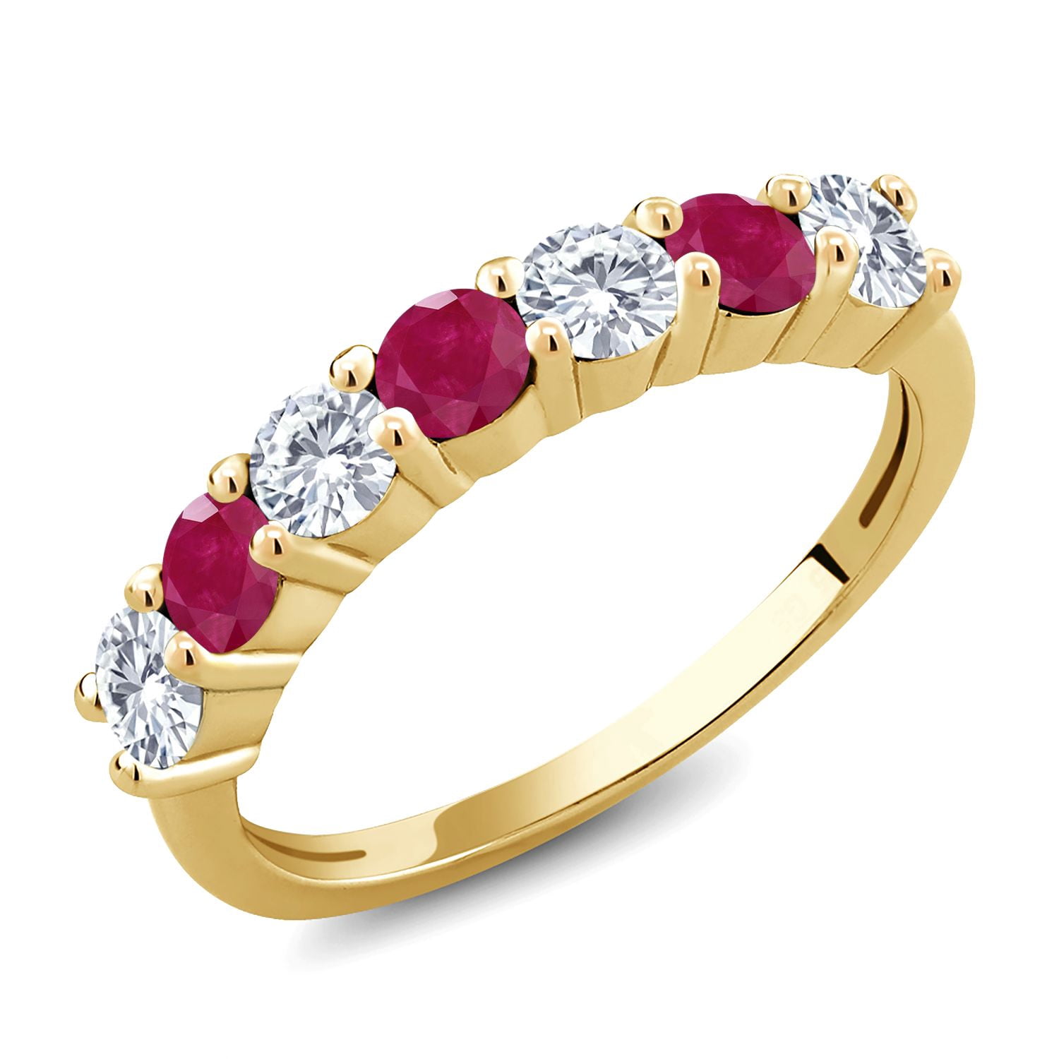 Gem Stone King 18K Yellow Gold Plated Silver Red Ruby and White ...