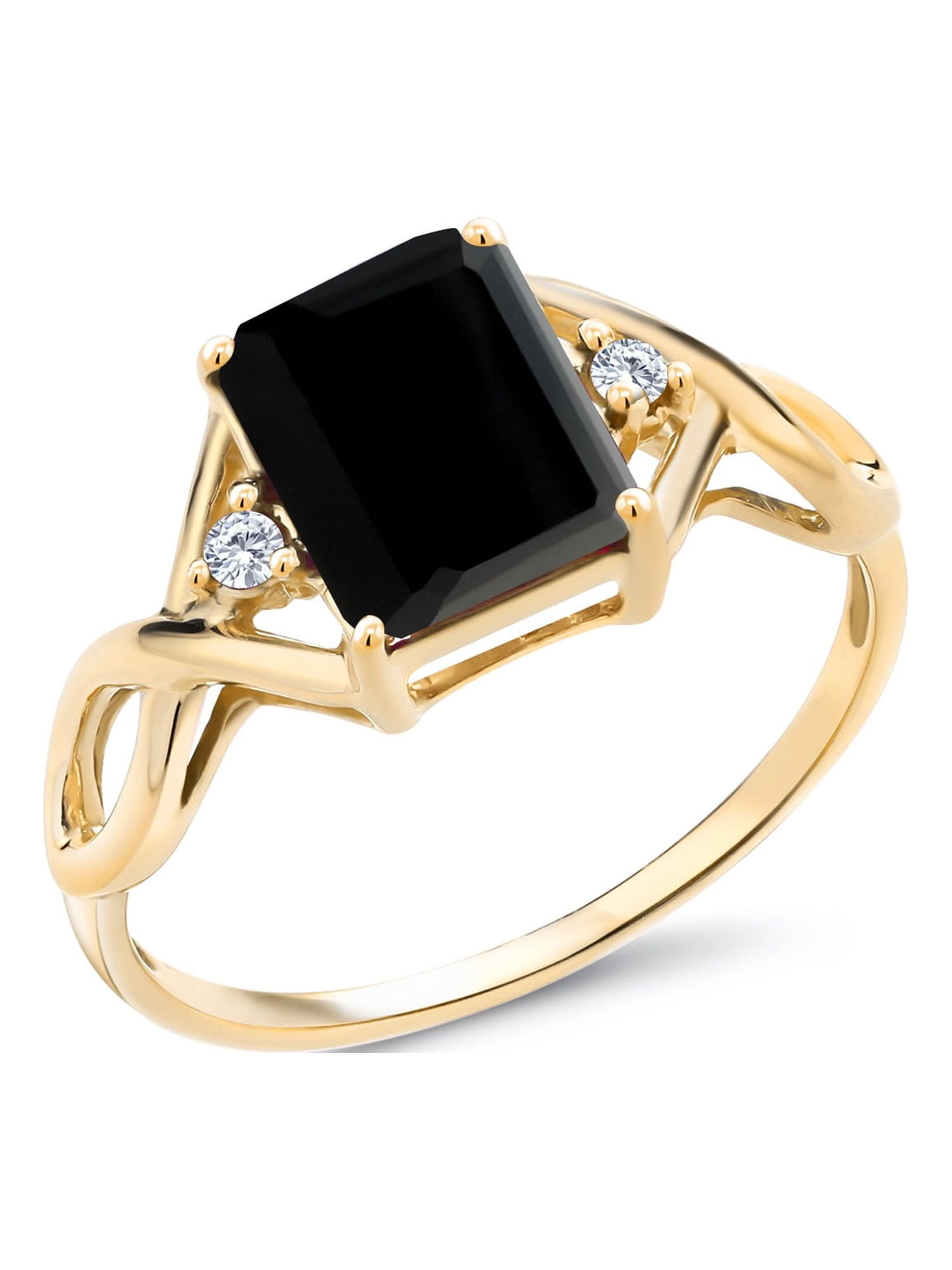 Gem Stone King 18K Yellow Gold Plated Silver Ring Octagon Black Onyx ...