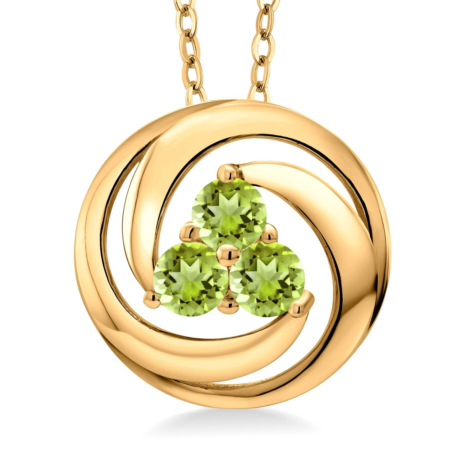 Gem Stone King 18K Yellow Gold Plated Silver Round Green Peridot 3 ...