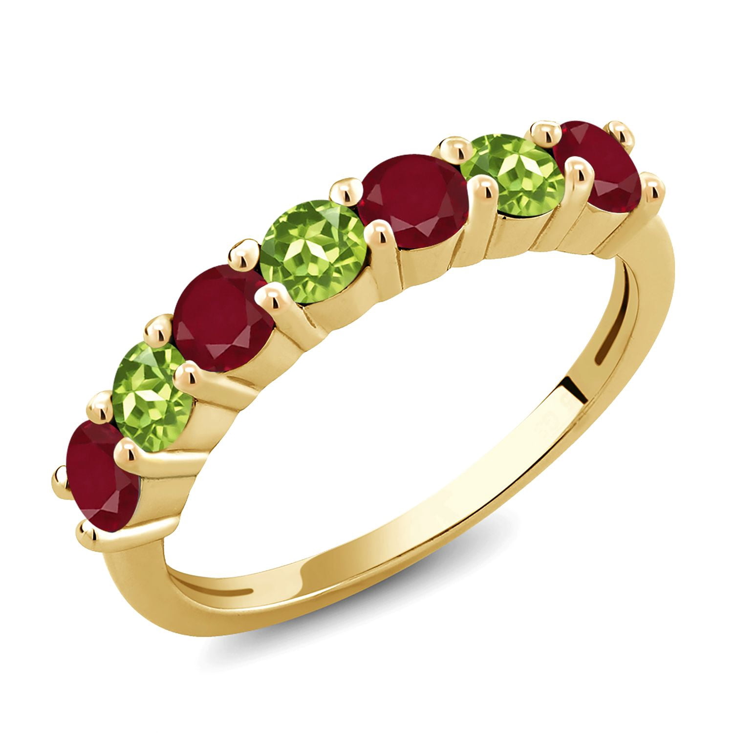 Gem Stone King 18K Yellow Gold Plated Silver Round Red Ruby Green ...