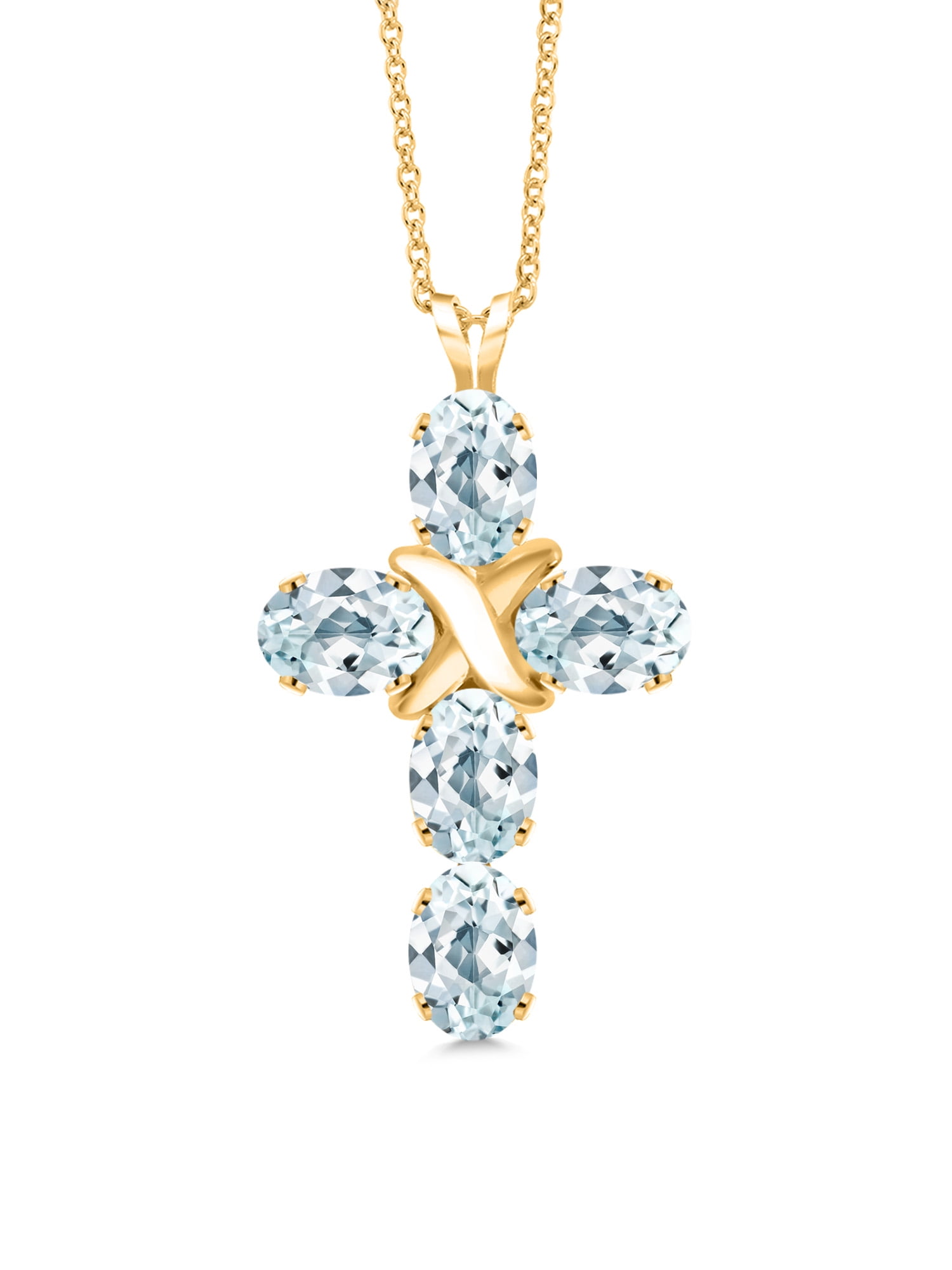Gem Stone King 18K Yellow Gold Plated Silver Sky Blue Aquamarine Cross ...