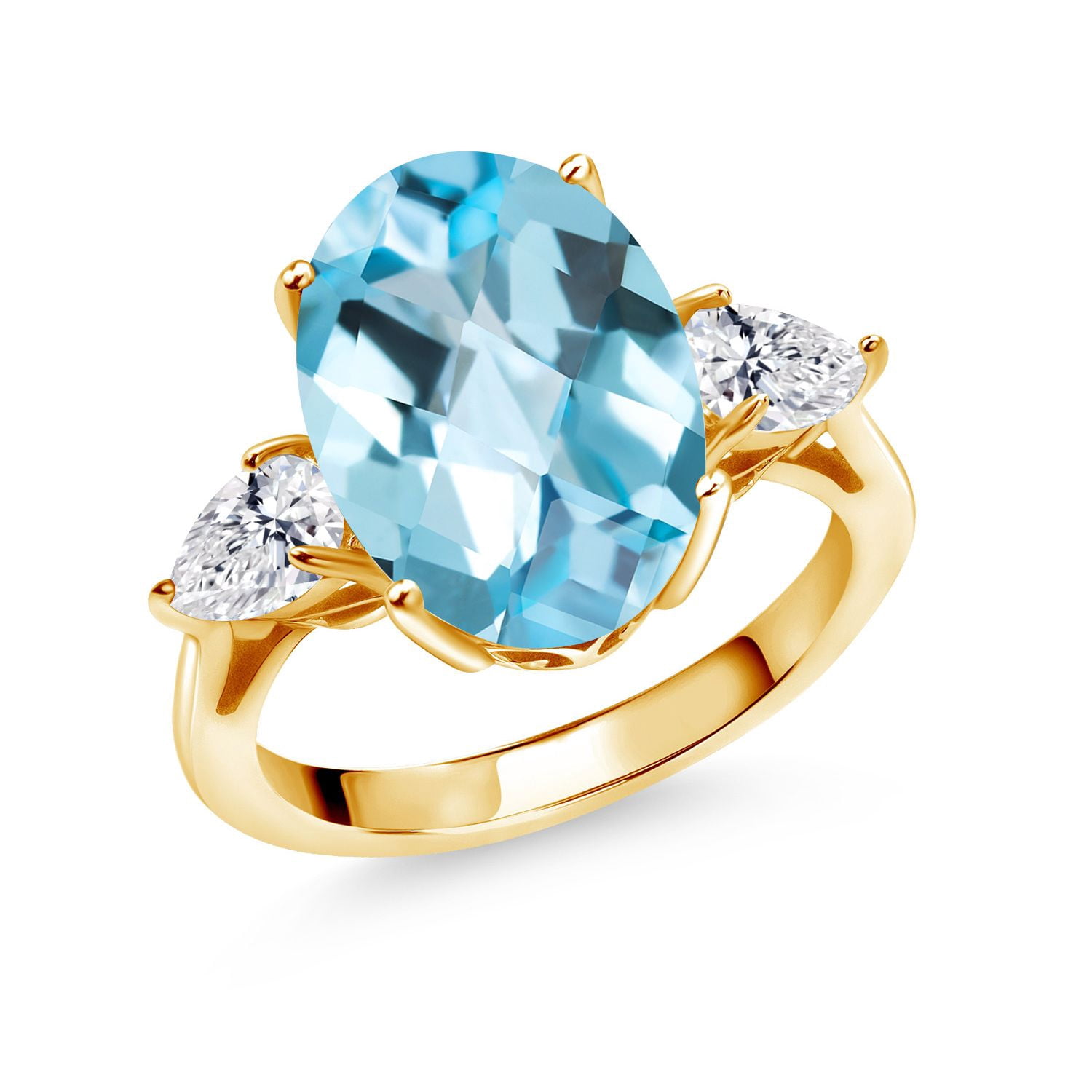 Gem Stone King 18K Yellow Gold Plated Silver Sky Blue Topaz and Lab ...