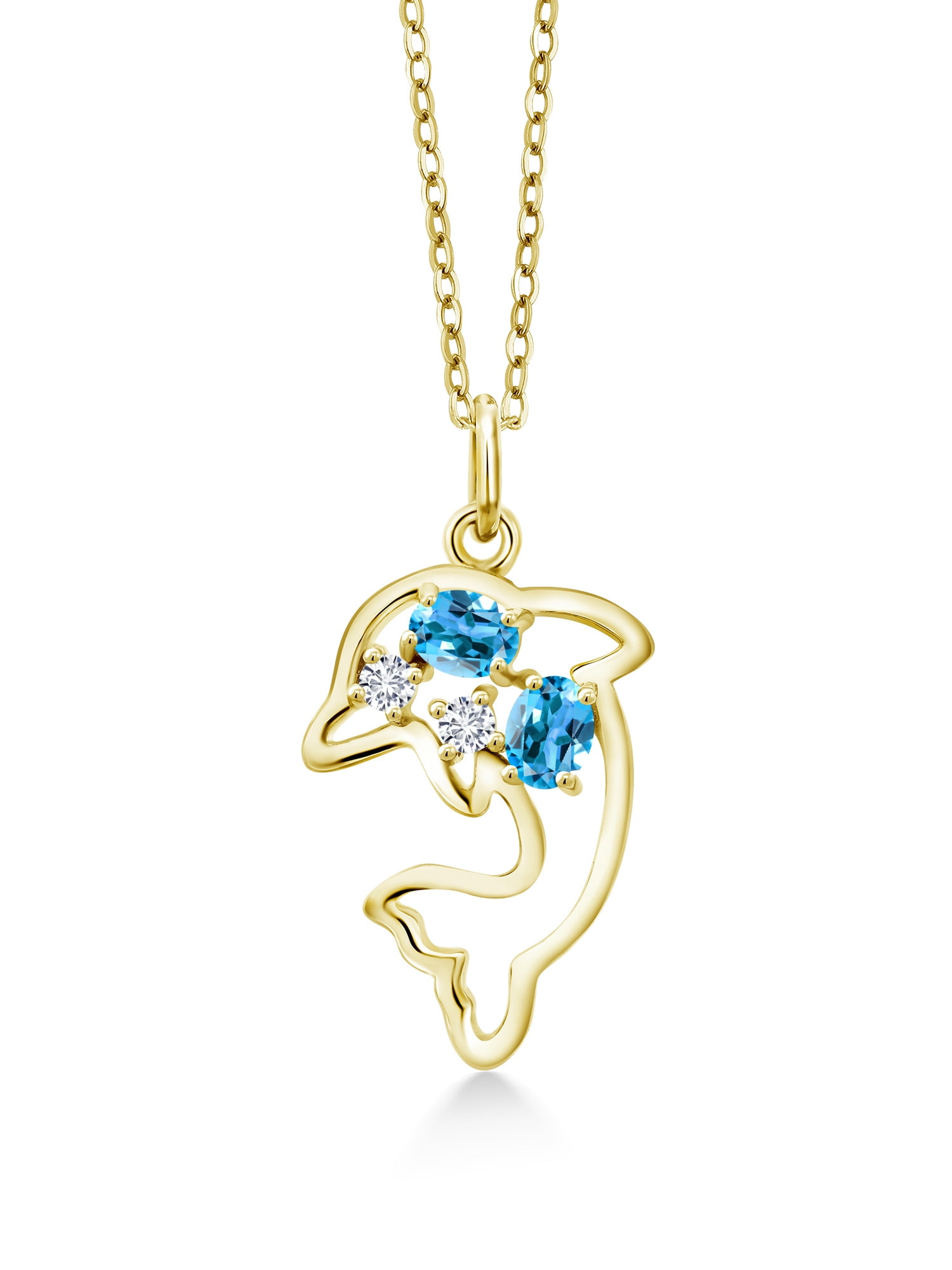 Gem Stone King 18K Yellow Gold Plated Silver Swiss Blue Topaz and White ...