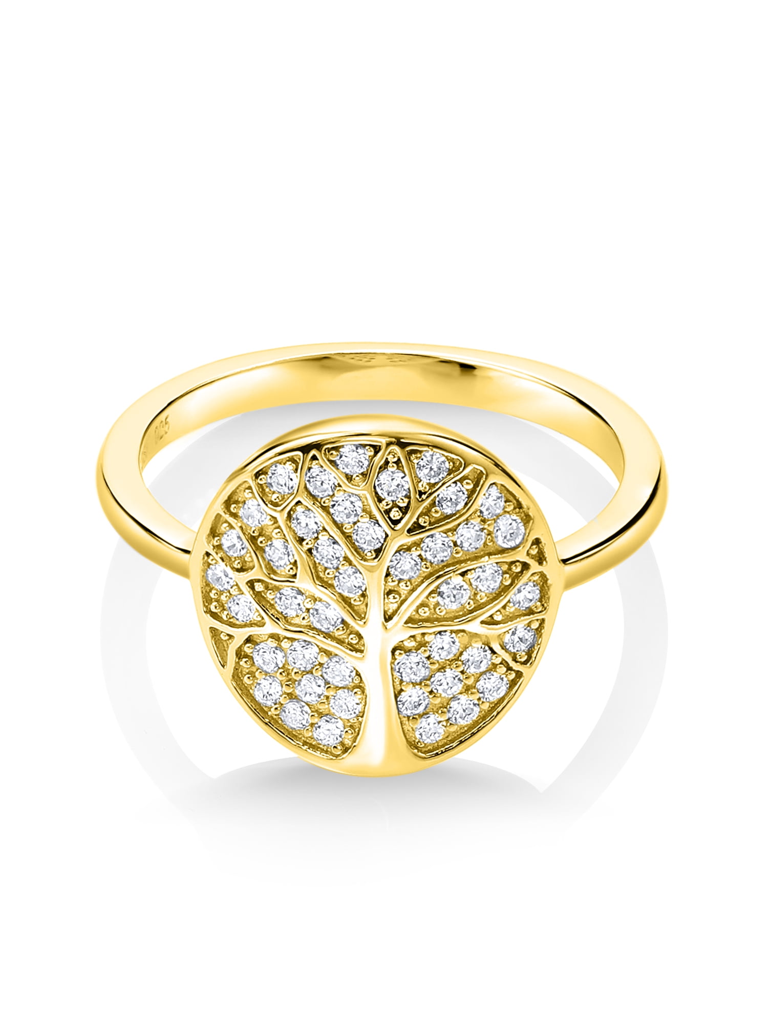 Gem Stone King 18K Yellow Gold Plated Silver White Zirconia Tree Of ...