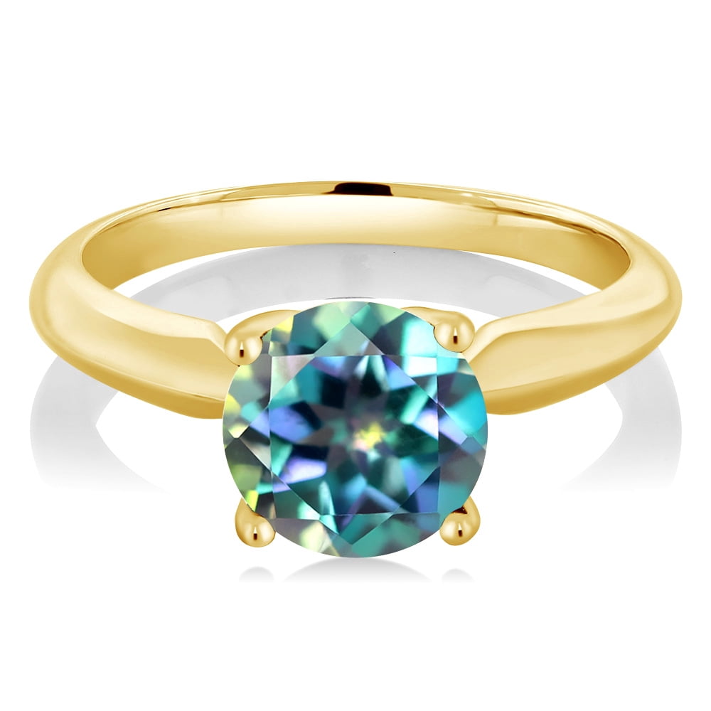 Gem Stone King 2.00 Ct Round Millennium Blue Mystic Topaz 18K Yellow ...