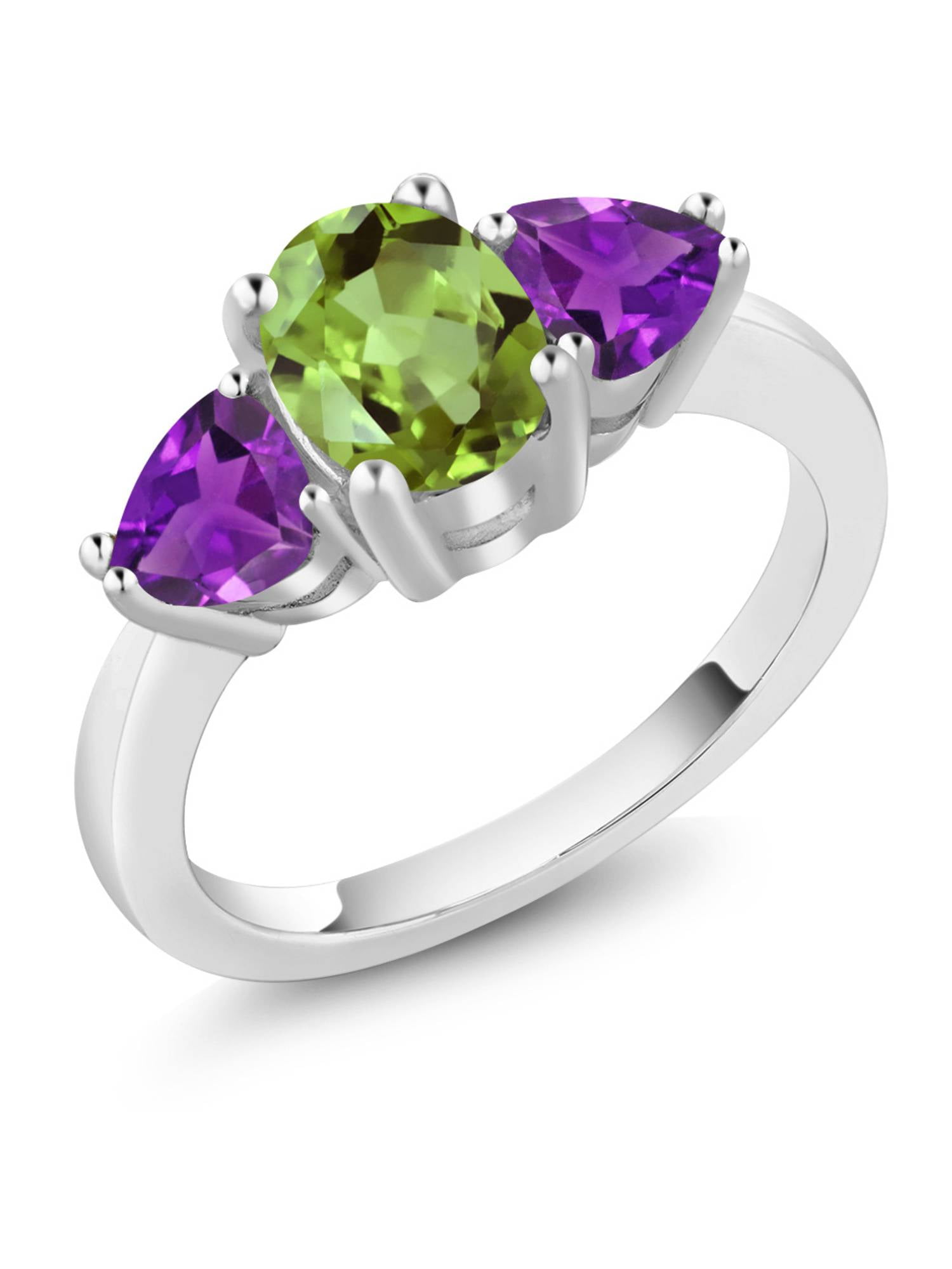 Gem Stone King 2.13 Ct Oval Green Peridot and Purple Amethyst 925 ...