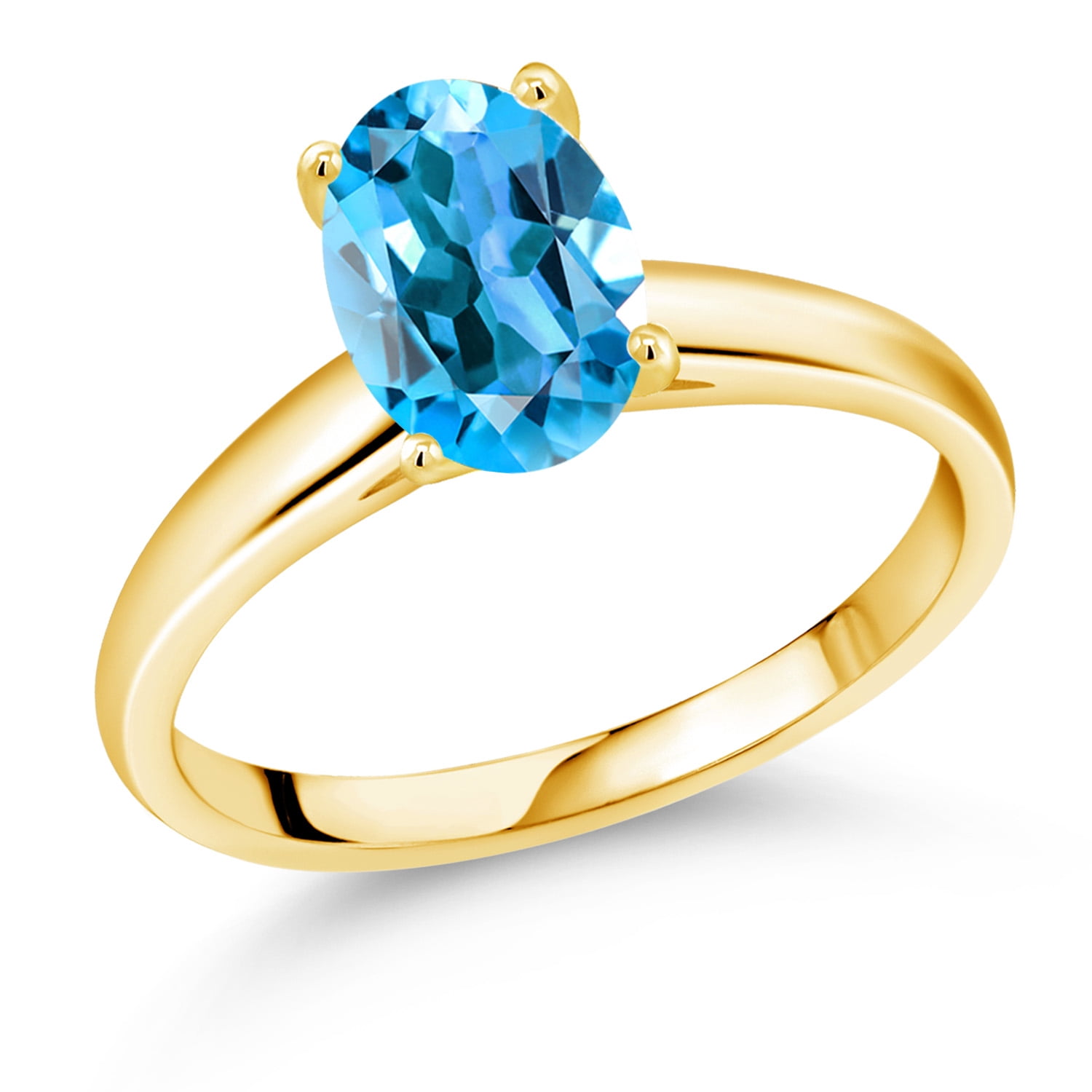Gem Stone King 2.25 Ct Oval Swiss Blue Topaz 10K Yellow Gold Ring ...