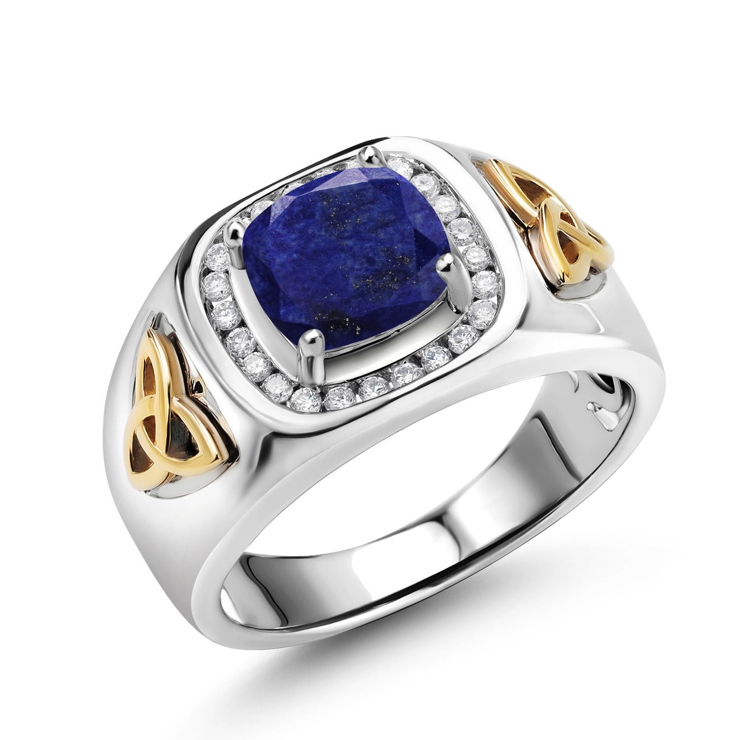 Gem Stone King 2.26 Ct Blue Lapis Lab Grown Diamond 925 Silver and 10K ...