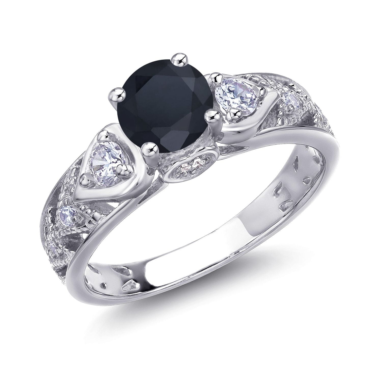 Gem Stone King 2.41 Ct Round Black Sapphire 925 Sterling Silver Ring - Walmart.com