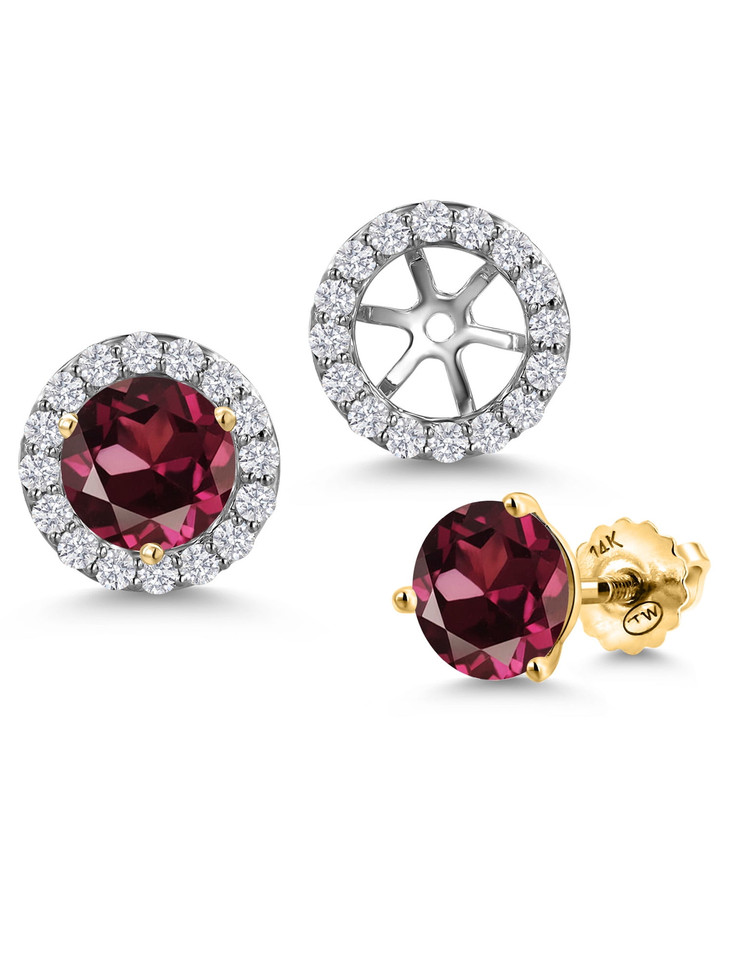 14K Two-Tone Gold Red Rhodolite Garnet and Lab Grown Diamond Removable ...