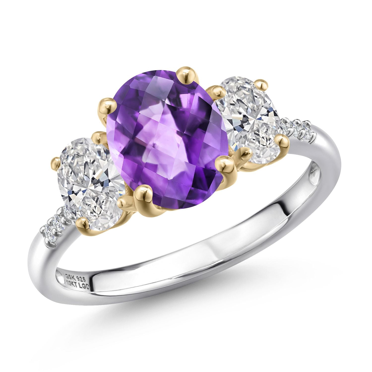 Gem Stone King 925 Silver and 10K Yellow Gold Purple Amethyst and DEF ...