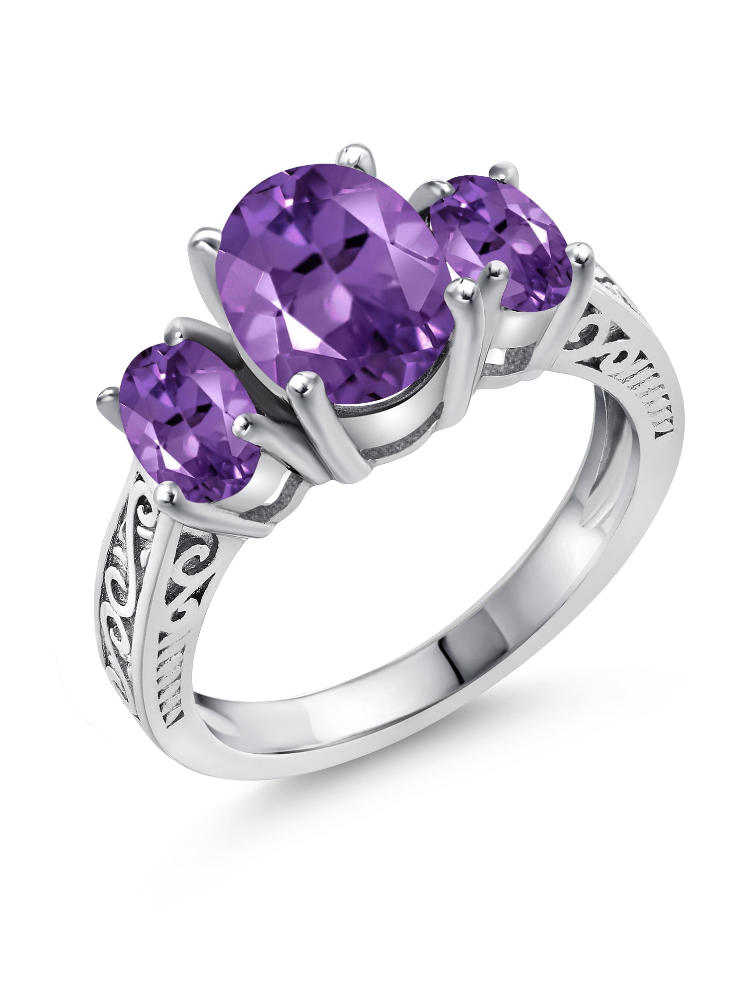 Gem Stone King 2.56 Ct Oval Purple VS Amethyst 925 Sterling Silver 3 ...